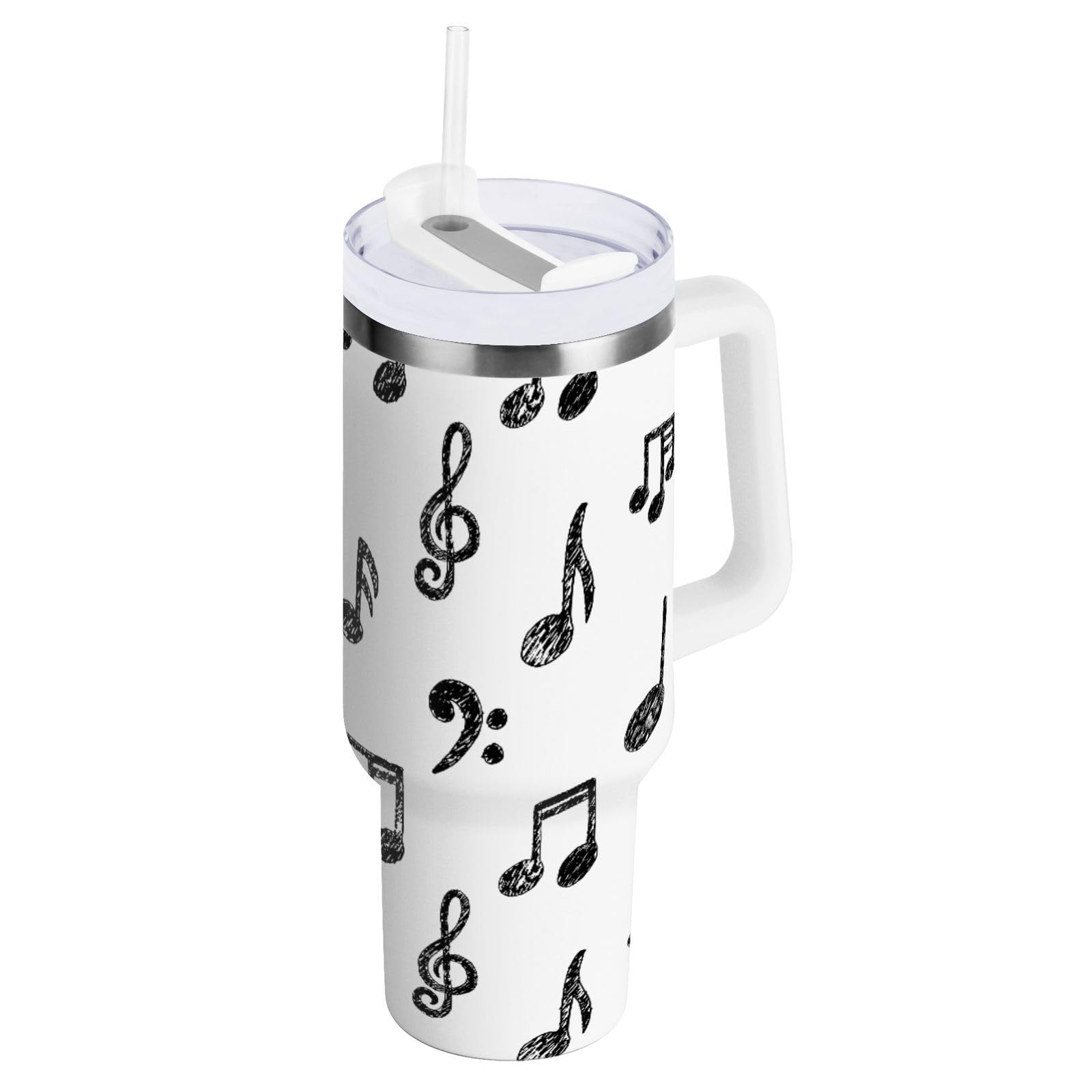Blueangle 30 oz Music Notes Icon Tumbler with Handle and Straw Lid, Insulated Cup Reusable Stainless Steel Water Bottle Travel Mug(591)