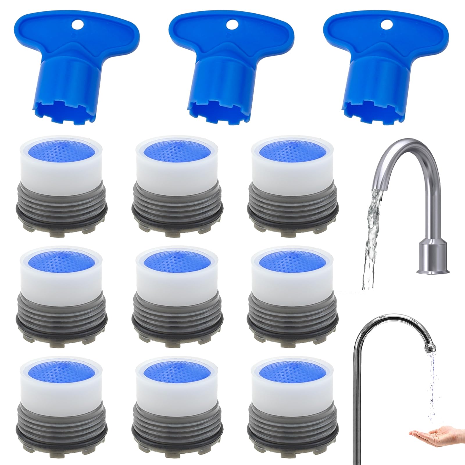 12 PACK Faucet Cache Aerators, Faucet Filters, Water Saving Flow Restrictor Set Replacement Part, Kitchen Cache Aerators Bathroom Sink Aerator with Key Removal Wrench Tool