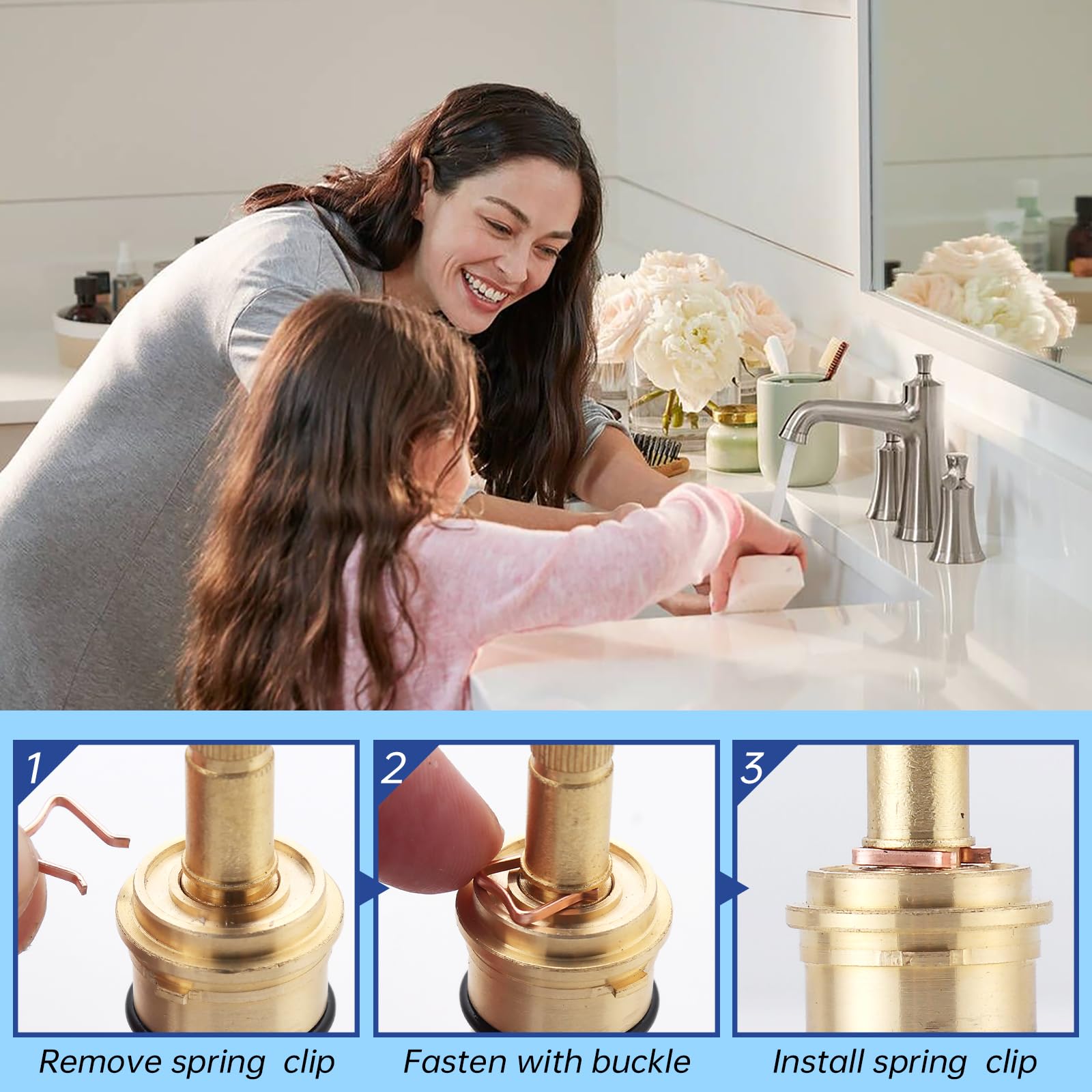 Faucet Cartridge Replacement Parts Compatible with Danze DA507071W DA507072W, Round Ceramic Disc Cartridge Kitchen Faucet Stem Replacement Parts (DA507072W+DA507071W Cold+Hot)