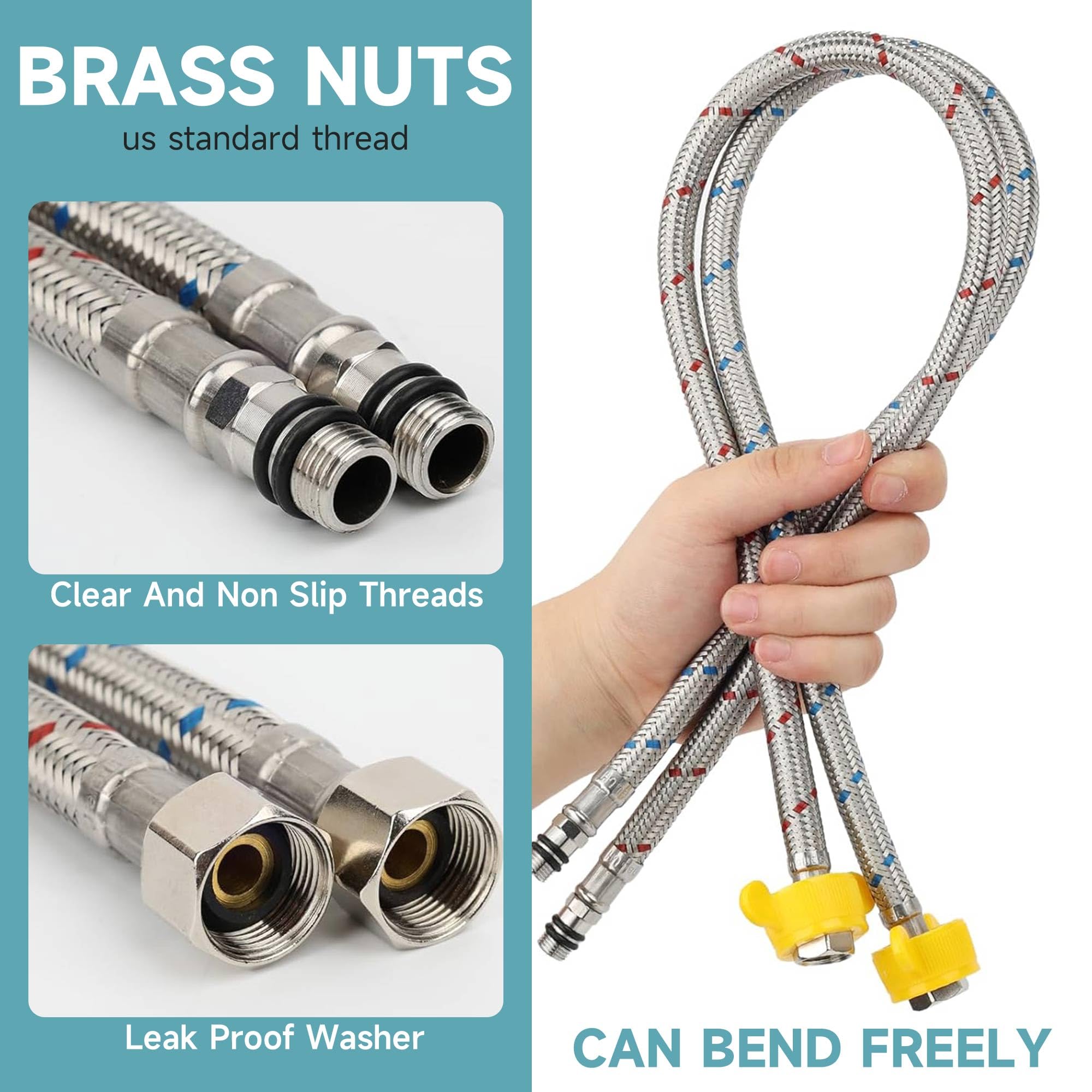 ARRISEA 32-Inch Long Braided Stainless Steel kitchen Faucet Supply Hose, Bathroom Faucet Connector Braided Supply Hose3/8'' Female Compression x M10 Male x 2 Pcs (1 Pair)