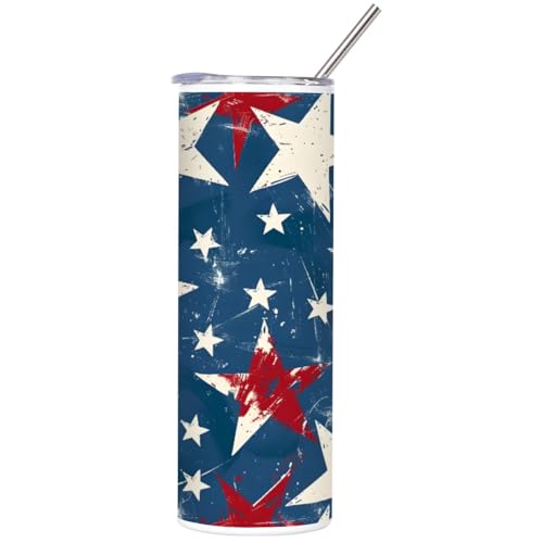 Honeybaby Patriotic Stars Coffee Tumbler 20 oz with Straw & Lid Leak Proof Tumbler Reusable Stainless Steel Tumblers Insulated Water Bottles Gifts for Women Men