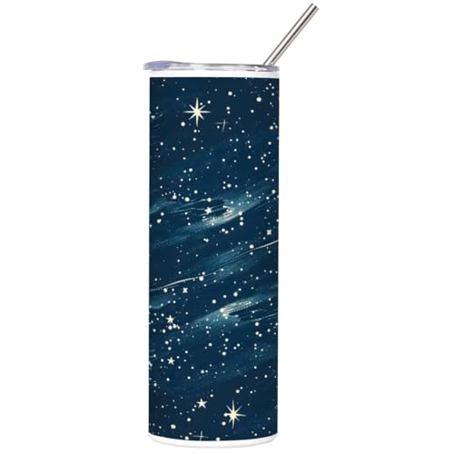 Honeybaby Galaxy Sky Starry Coffee Tumbler 20 oz with Straw & Lid Leak Proof Tumbler Reusable Stainless Steel Tumblers Insulated Water Bottles Gifts for Women Men