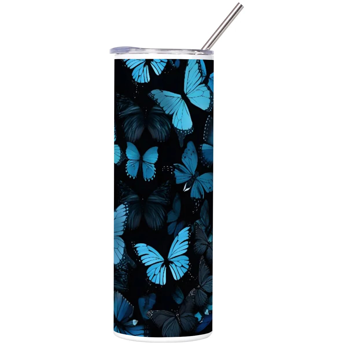 Honeybaby Blue Butterfly Coffee Tumbler 20 oz with Straw & Lid Leak Proof Tumbler Reusable Stainless Steel Tumblers Insulated Water Bottles Gifts for Women Men