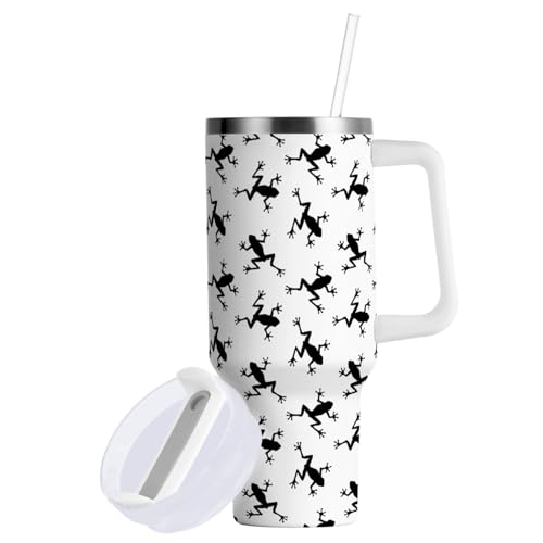 Blueangle 40 oz Frog Silhouette Tumbler with Handle and Straw Lid, Insulated Cup Reusable Stainless Steel Water Bottle Travel Mug