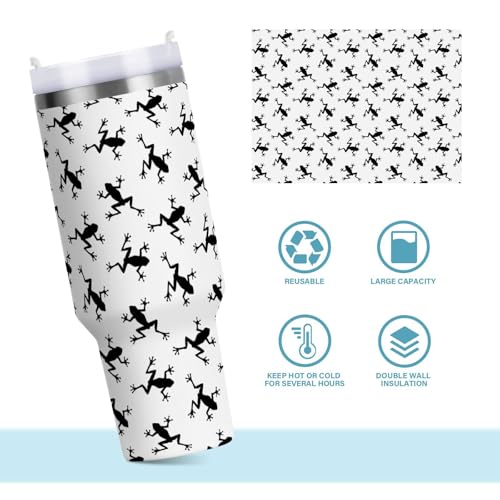 Blueangle 40 oz Frog Silhouette Tumbler with Handle and Straw Lid, Insulated Cup Reusable Stainless Steel Water Bottle Travel Mug