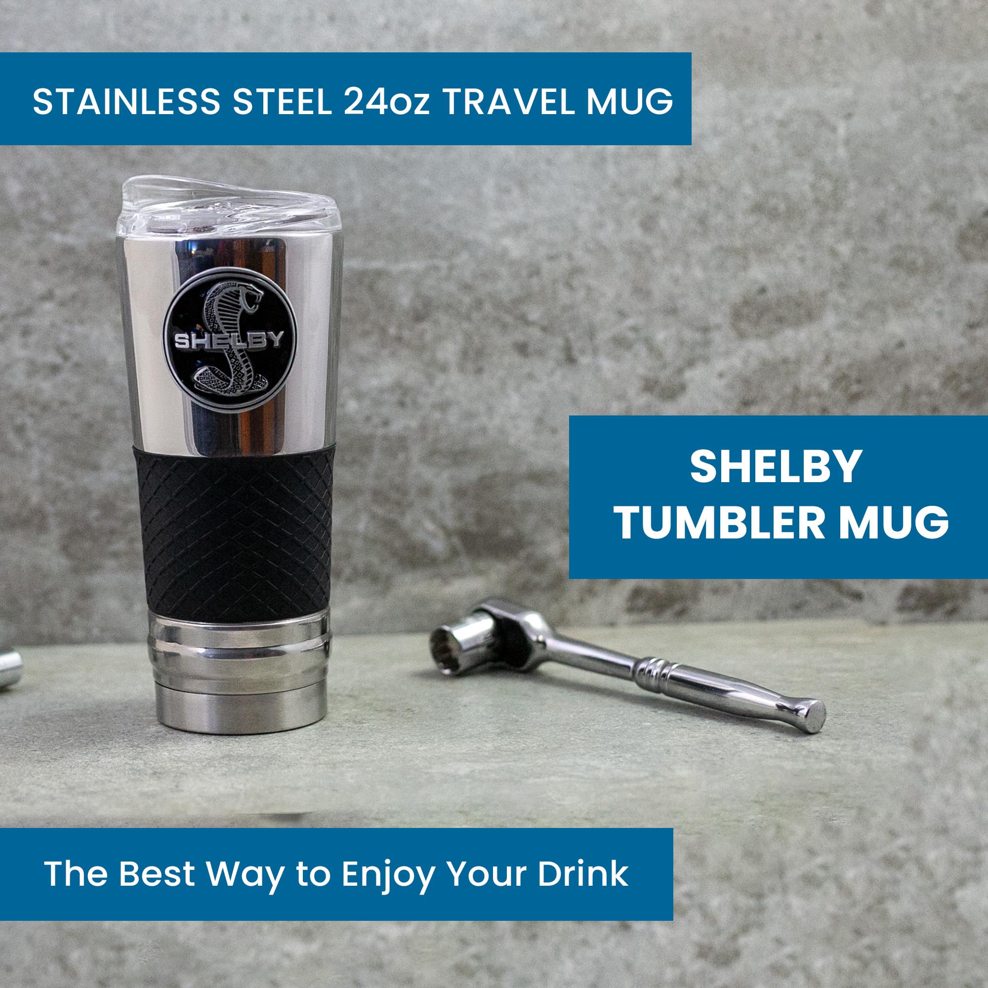 Carroll Shelby® Double-Walled Insulated Stainless-Steel 24 oz Tumbler Mug | Vacuum Insulation | Accommodates Hot or Cold Drinks | Spill-proof Threaded Snap Fit Lid | Matching Silicone Grip