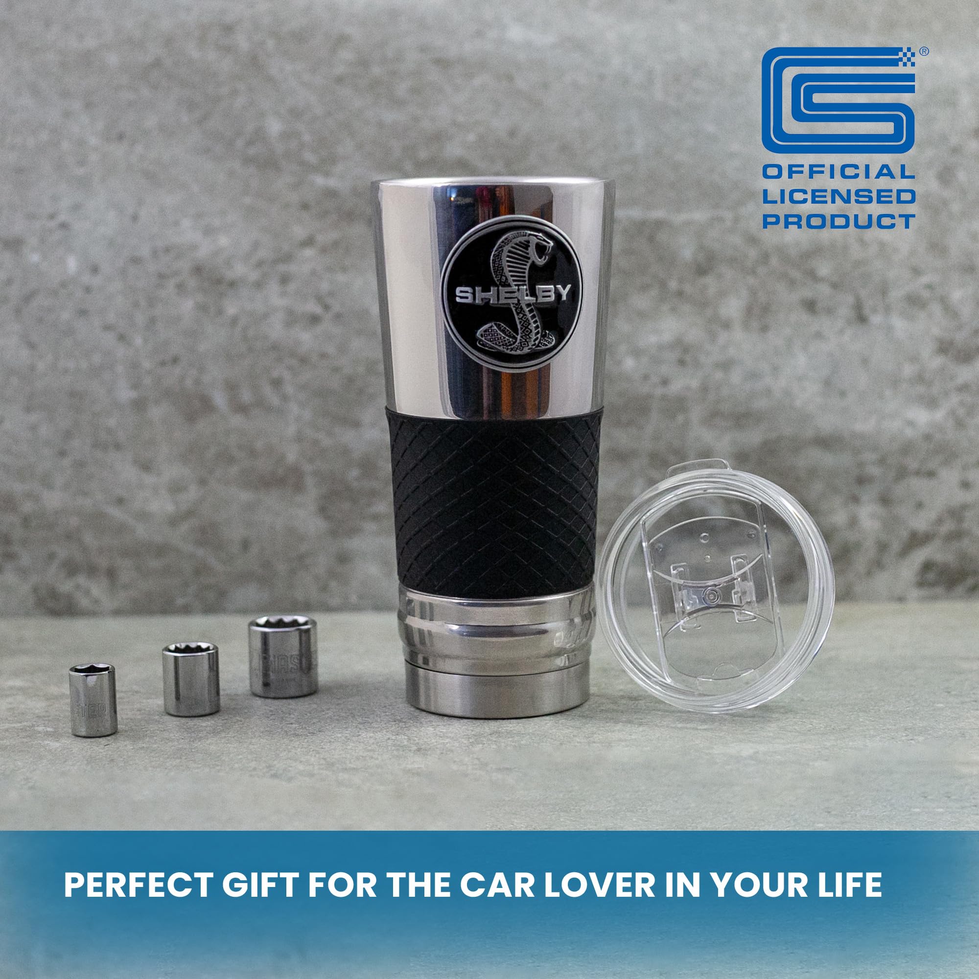 Carroll Shelby® Double-Walled Insulated Stainless-Steel 24 oz Tumbler Mug | Vacuum Insulation | Accommodates Hot or Cold Drinks | Spill-proof Threaded Snap Fit Lid | Matching Silicone Grip
