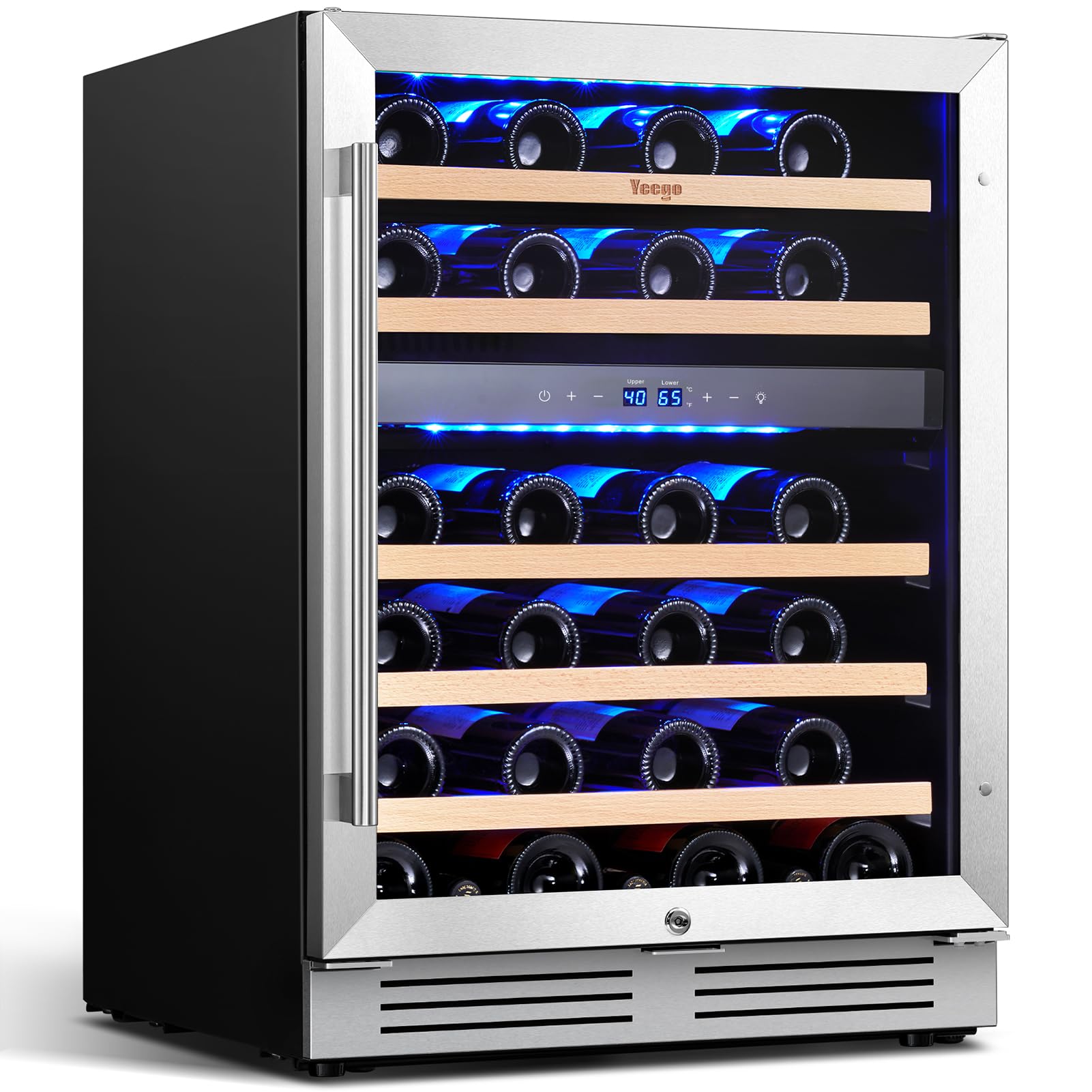 Yeego 24 Inch Wine Fridge Dual Zone, 47 Bottles Wine Cool Refrigerator with Glass Door & Safety Lock, Built-in/Freestanding/Under Counter, Perfect for Home & Kitchen