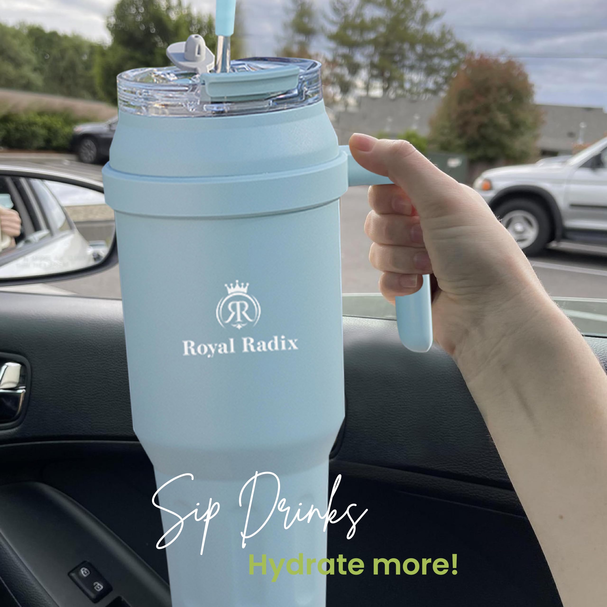 Royal Radix 50 oz Tumbler with Handle, 2 in1 Straw and Lid, Stainless Steel,Traveling Mug, maintain Cold for 24 Hours Hot 12H, Leakproof and Dishwasher Safe