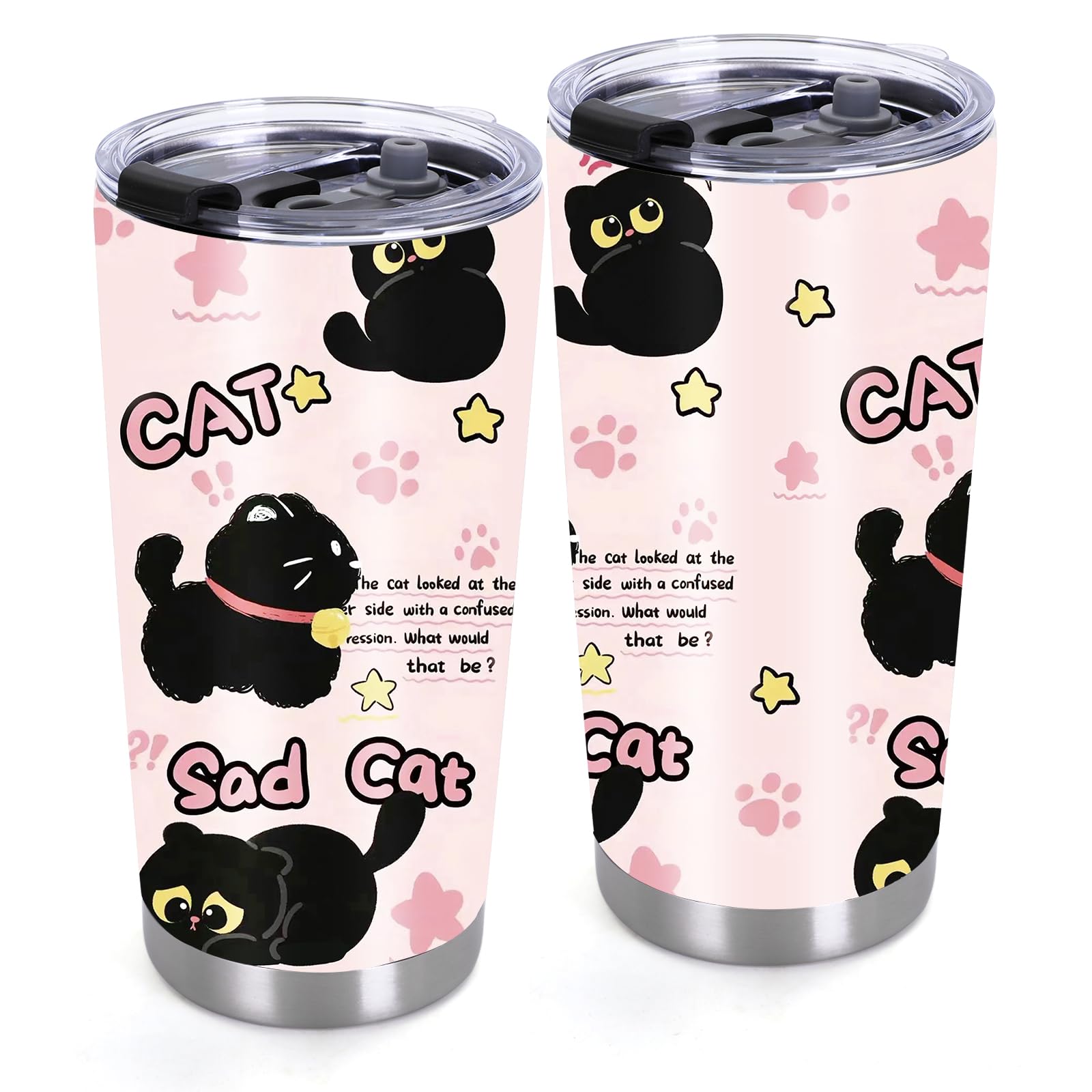 LATTPLYN Cat Tumbler for Women Men, 20 oz Stainless Steel Cat Coffee Cups with Lid Christmas Birthday Gift for Travel Mug White Tumbler for Girls