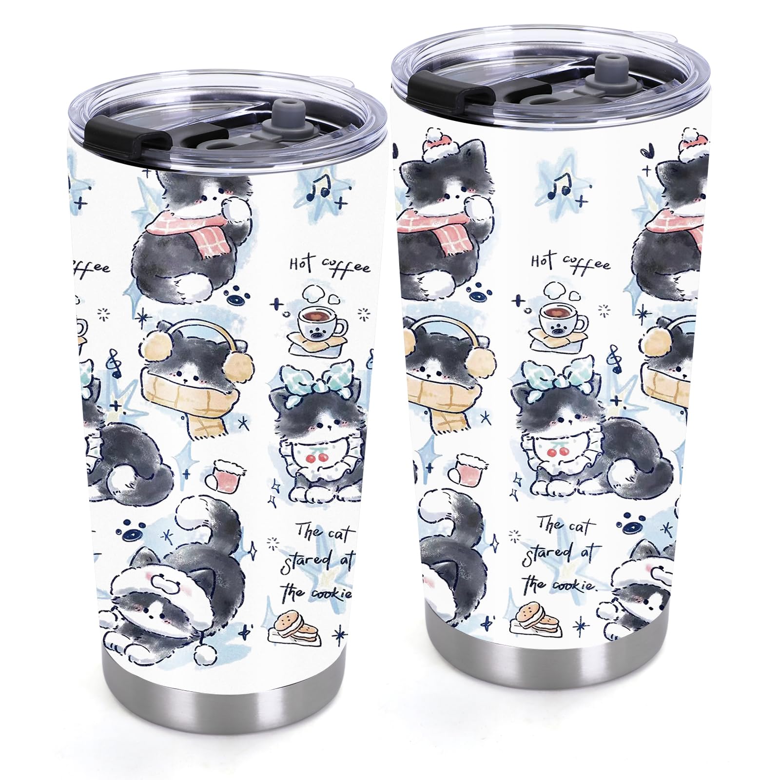 LATTPLYN Cat Lover Gift, Cat Tumbler for Women Men Kids, 20 oz Stainless Steel Coffee Cup with Lid Christmas Birthday Gift for Mom Coffee Mug White Tumbler for Girls