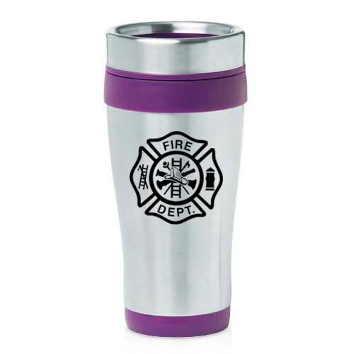 16oz Insulated Stainless Steel Travel Mug Coffee Mug Tumbler Fire Department Maltese Cross Firefighter (Purple)