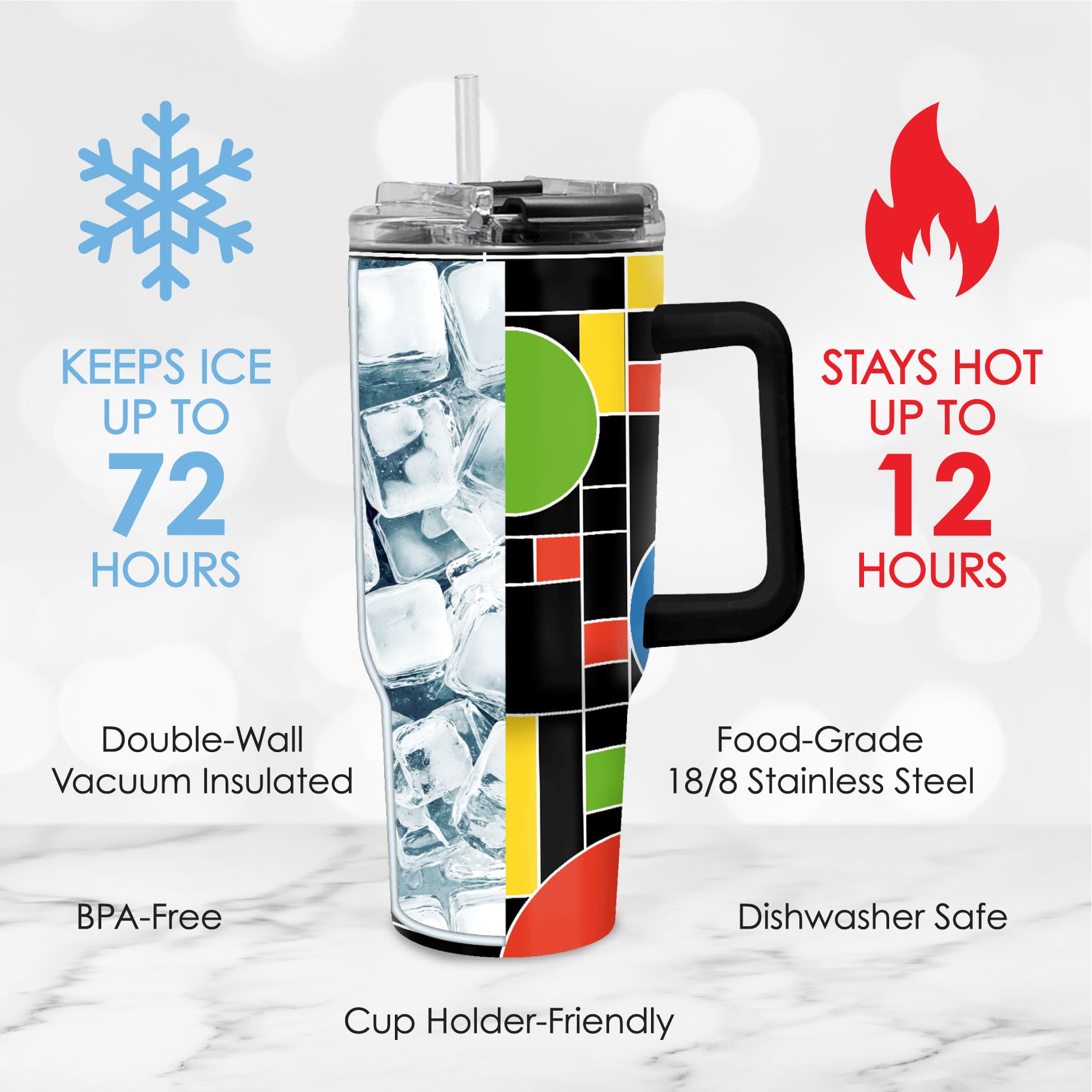 RainCaper 18/8 Stainless Steel Insulated Water Tumbler with Straw | 30oz, BPA-Free, Double Wall for Hot & Cold | Travel-Friendly, Cup Holder Ready (Frank Lloyd Wright Coonley Playhouse)