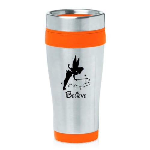 16oz Insulated Stainless Steel Travel Mug Coffee Mug Tumbler Fairy Believe (Orange)