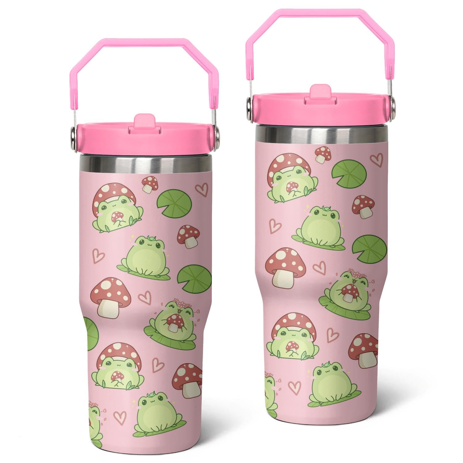 Queen Hero 30 oz Frog Tumbler with Handle, Large Insulated Tumbler with Flip & Straw Coffee Mug Cup Stainless Steel Gifts for Women Men Youth