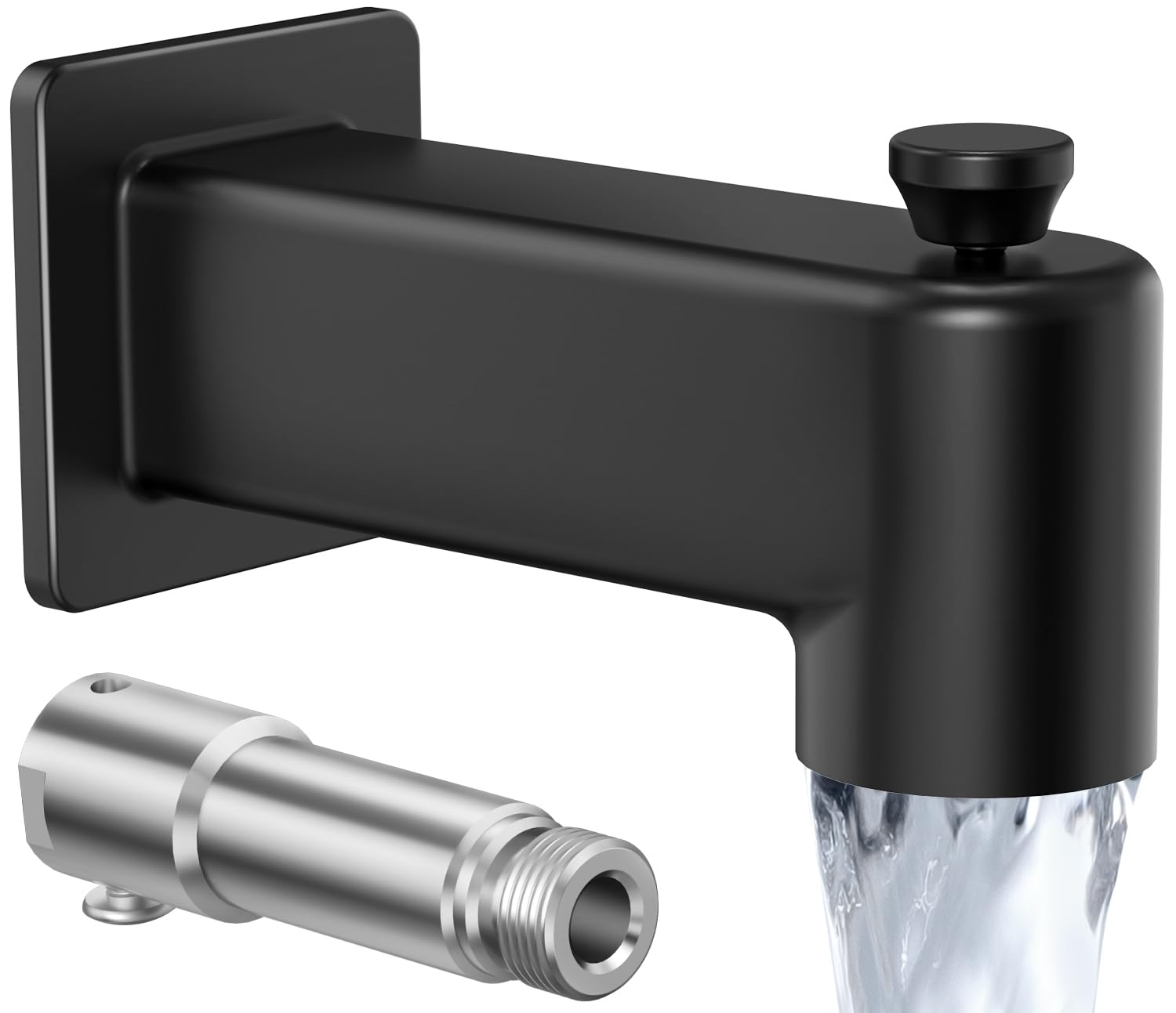 All Metal Tub Spout with Diverter, KES 5-3/8 Inch Bath Tub Faucet Replacement with Stainless Steel Extension Nipple, Black Shower Slip-on Bathtub Faucet for 1/2 Inch Copper Pipe, PTSN300-BK
