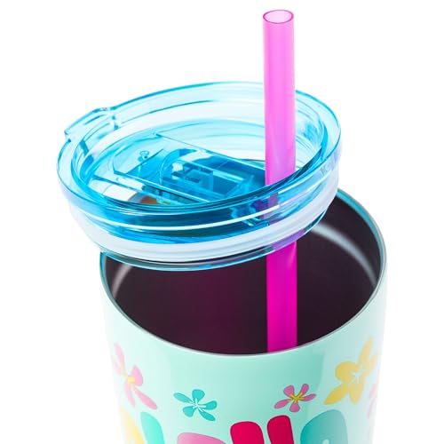 Silver Buffalo Disney Lilo and Stitch Aloha Double Walled Tumbler with Straw, 22 Ounces