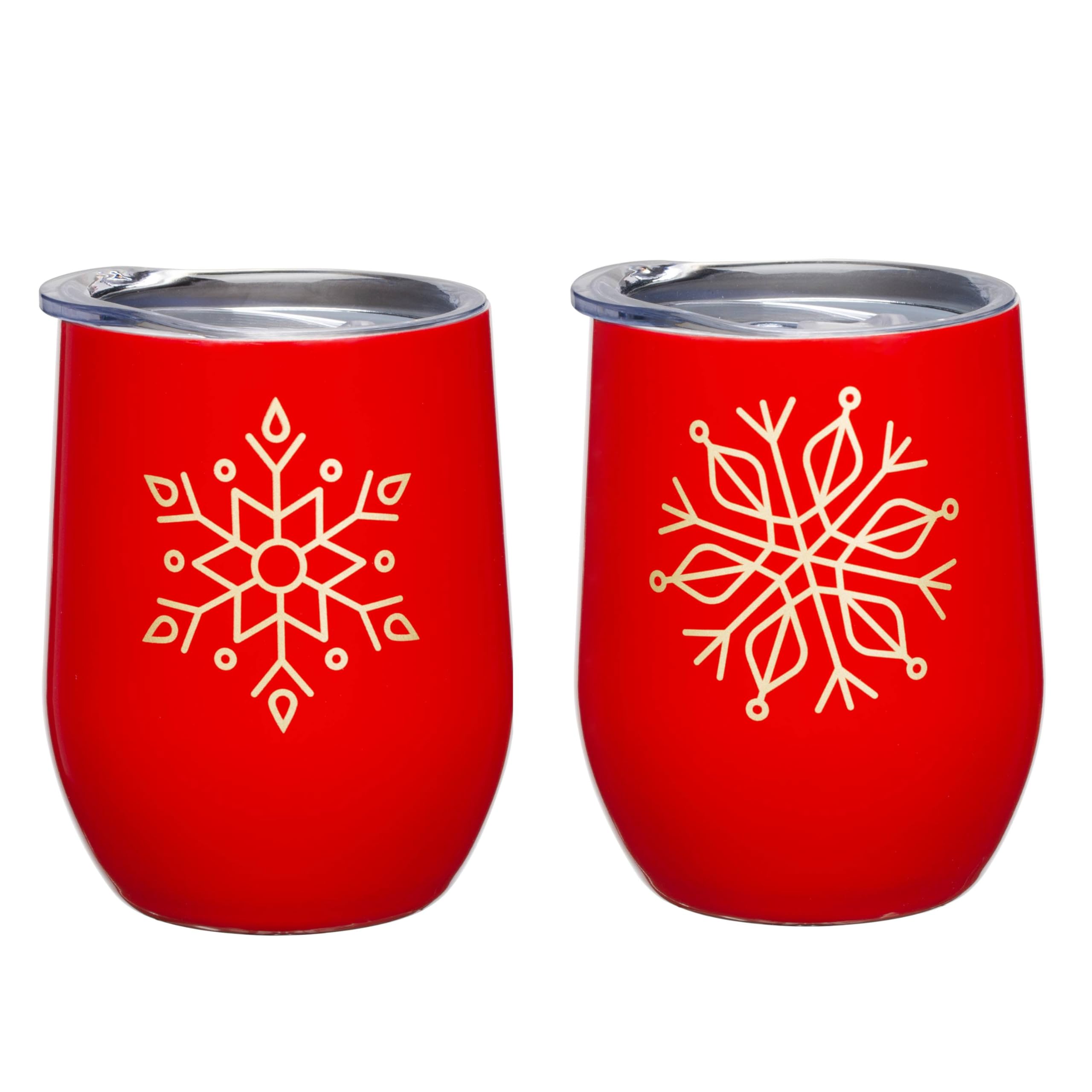 Cambridge EHGRD5CB1DS 12 Oz Red Snowflake Tumblers, Set of 2, Christmas Theme