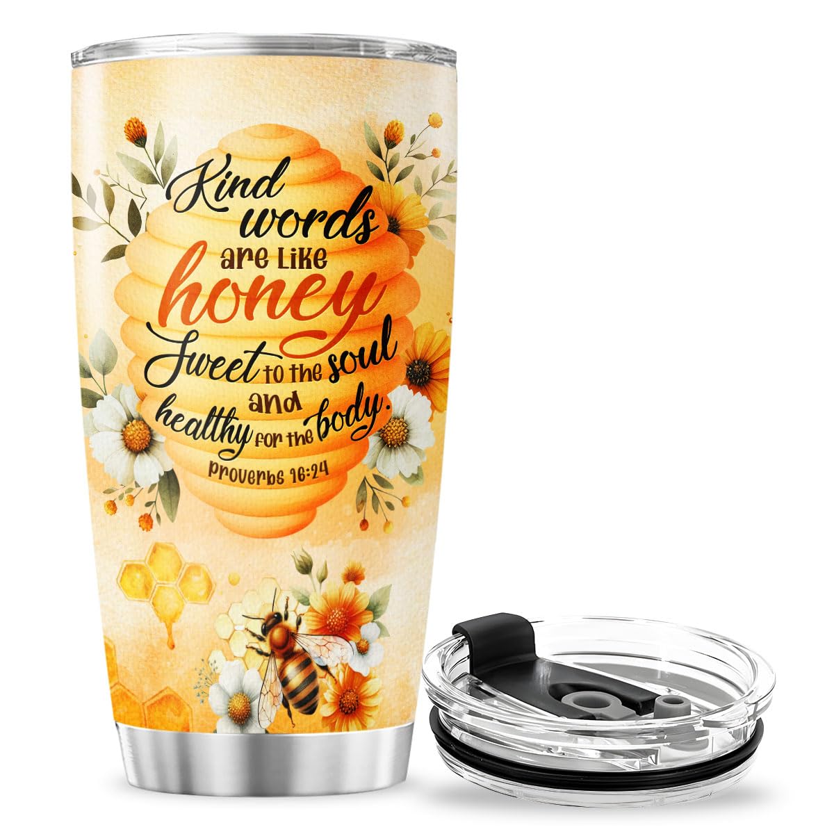 JENOIS Bee Gifts, Tumbler 20 Oz With Lid And Straw, Always Be Queen Bee