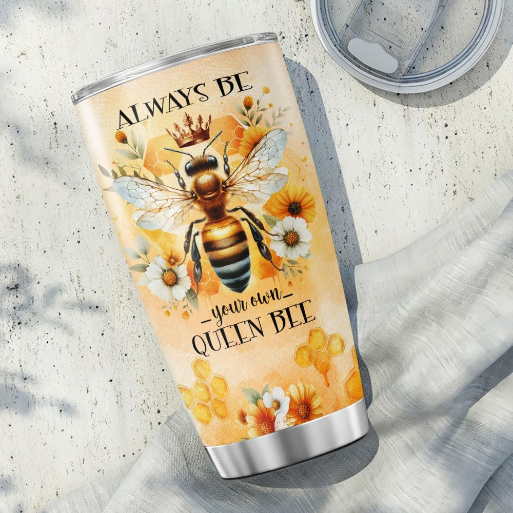 JENOIS Bee Gifts, Tumbler 20 Oz With Lid And Straw, Always Be Queen Bee