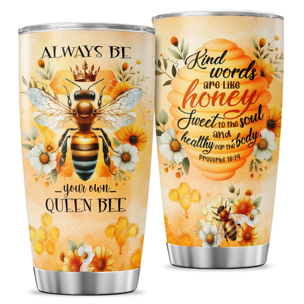 JENOIS Bee Gifts, Tumbler 20 Oz With Lid And Straw, Always Be Queen Bee