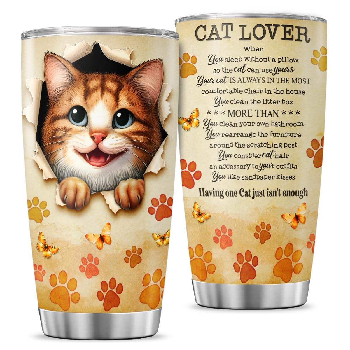 JENOIS Cat Gifts, Tumblers Lovers For, Tumbler 20 Oz With Lid And Straw, Pet Cat Lover