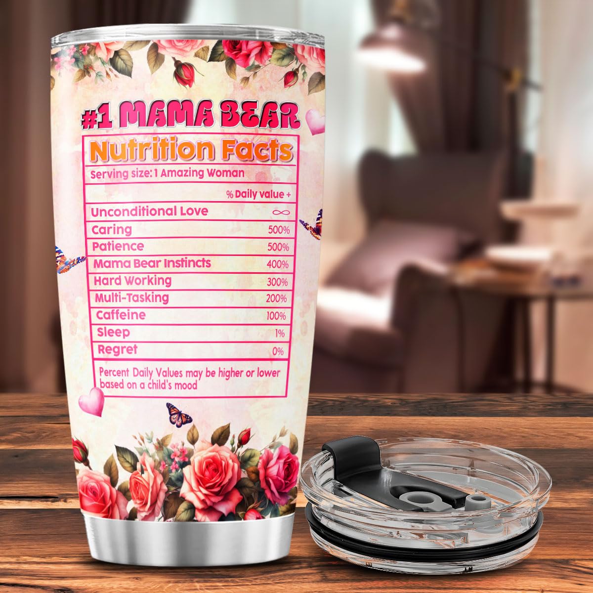 Mama Bear Nutrition Facts, Cups Handle Mother Women Mothers For Funny Coffee Tumblers Insulated Mom Day, Tumbler 20 Oz With Lid And Straw, Mama Bear Gifts