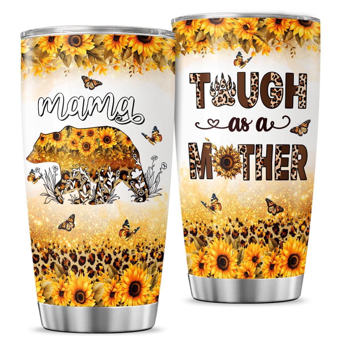 For Mothers Day Women Mother Mom Funny Coffee Leopard Print Cups Insulated Tumblers Cheetah Handle, Mama Bear Gifts, Mama Bear Sunflower, Tumbler 20 Oz With Lid And Straw