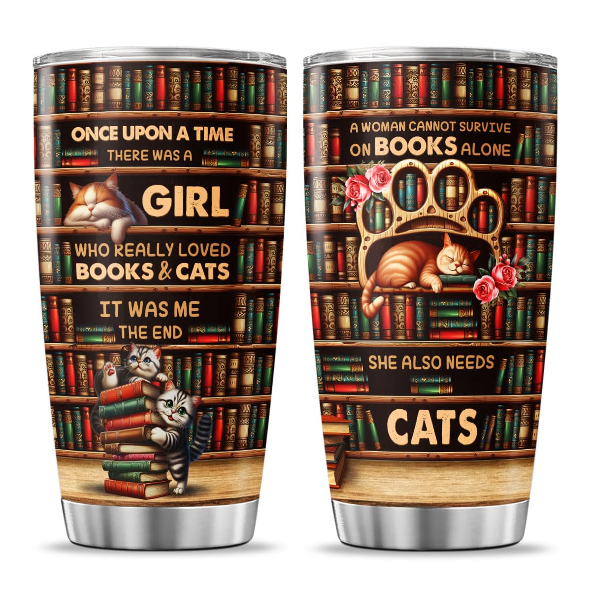 HUBUPU Cat Lovers For Tumblers, Tumbler 20 Oz With Lid And Straw, Book Gifts, Girl Loved Books And Cats