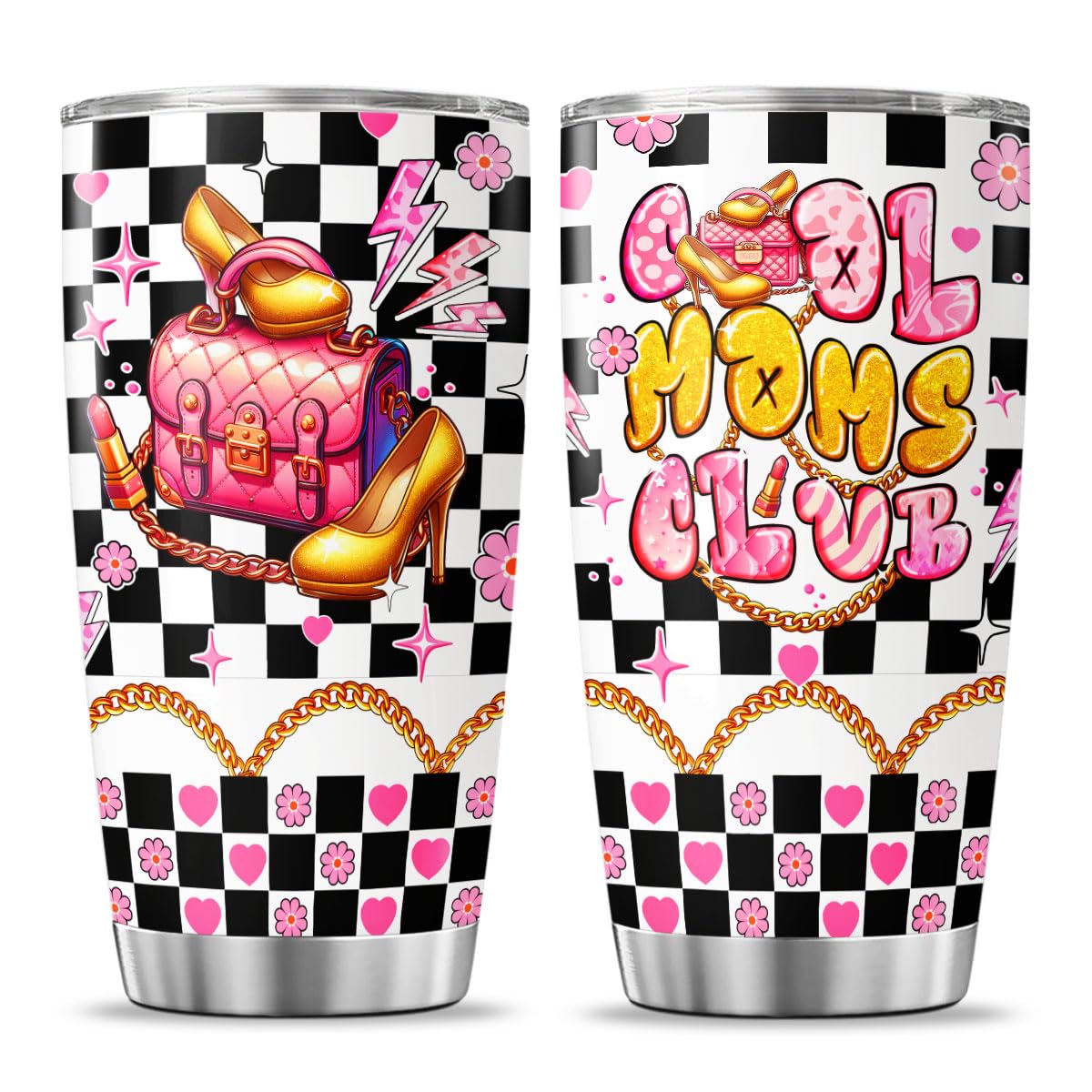 Tumblers Women Coffee Checkered For Handle Simply Mothers Modern Mama Day Mom Funny Water Cups, Cool Moms Club, Cool Moms Club Gifts, Tumbler 20 Oz With Lid And Straw