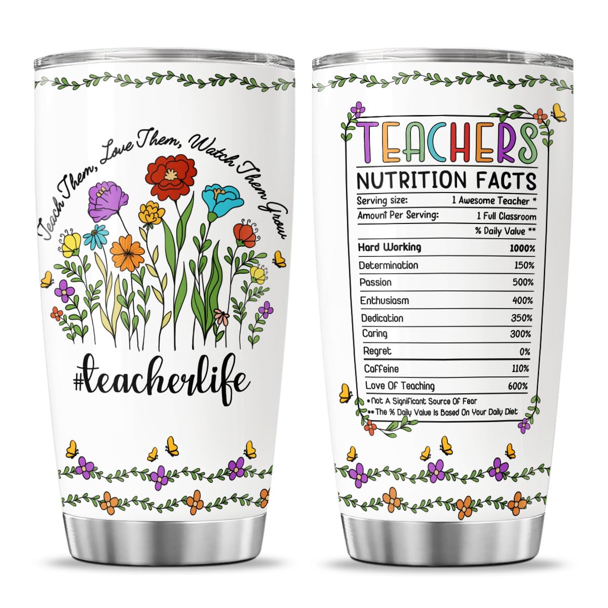 HUBUPU Stainless Gift For Women Tumblers Pack Steel Coffee Teachers Appreciation Cups Music, Teacher Gifts, Tumbler 20 Oz With Lid And Straw, Teacher Life Nutrition Facts