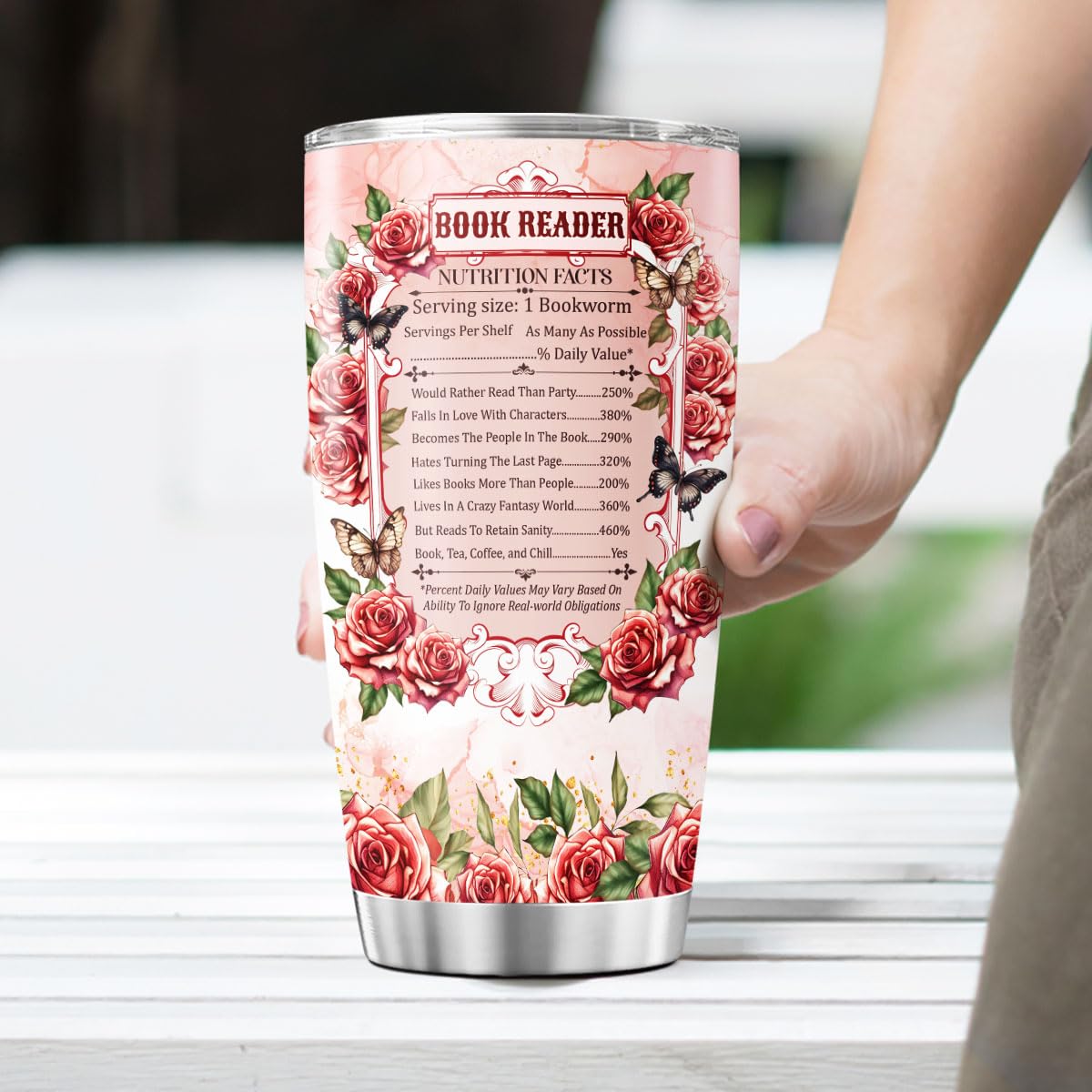 JENOIS Flower Floral Skull, Book Gifts, Tumbler 20 Oz With Lid And Straw, Book Reader Nutrition Facts