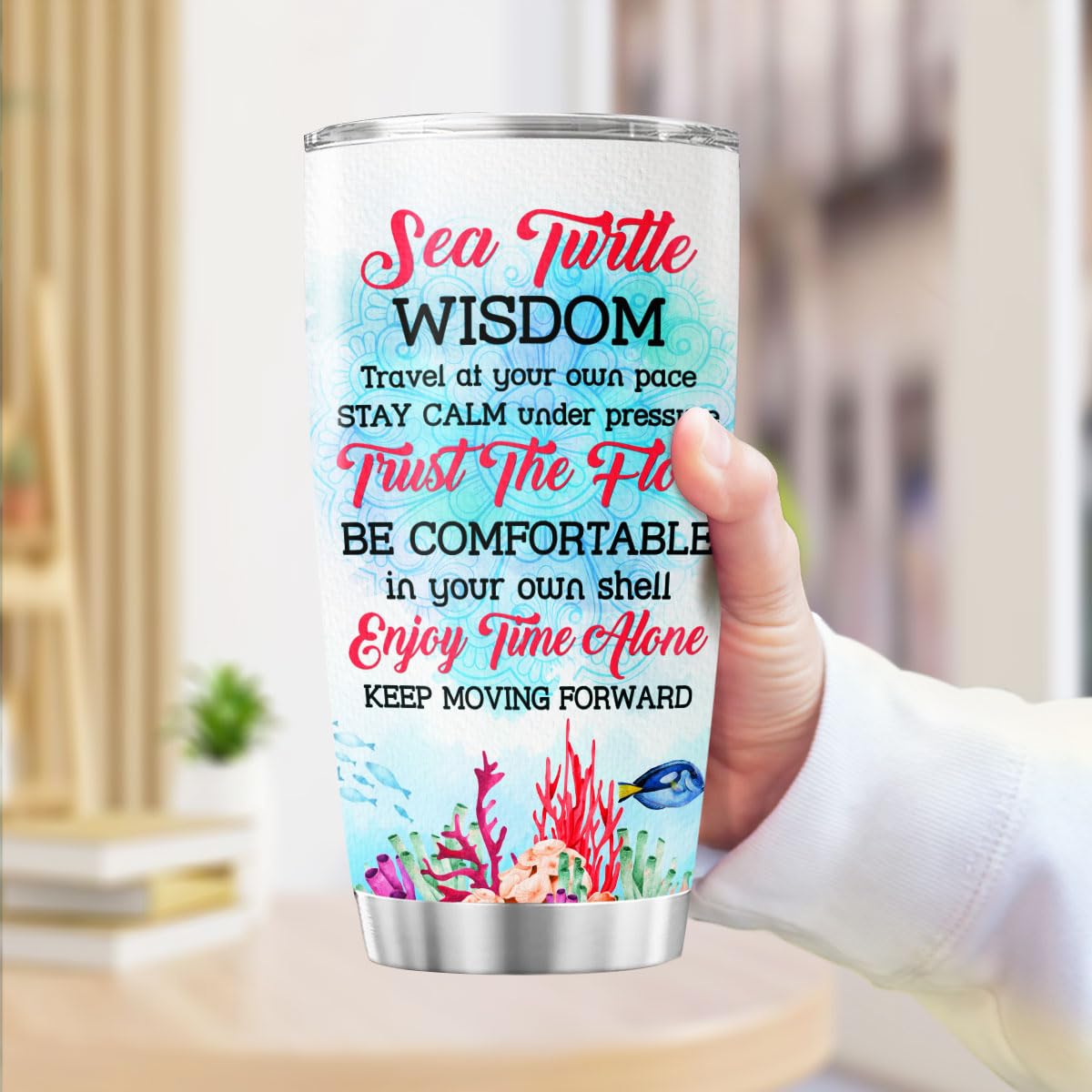 HUBUPU Sea Turtle Gifts, Sea Turtle Wisdom Quotes, Tumbler 20 Oz With Lid And Straw