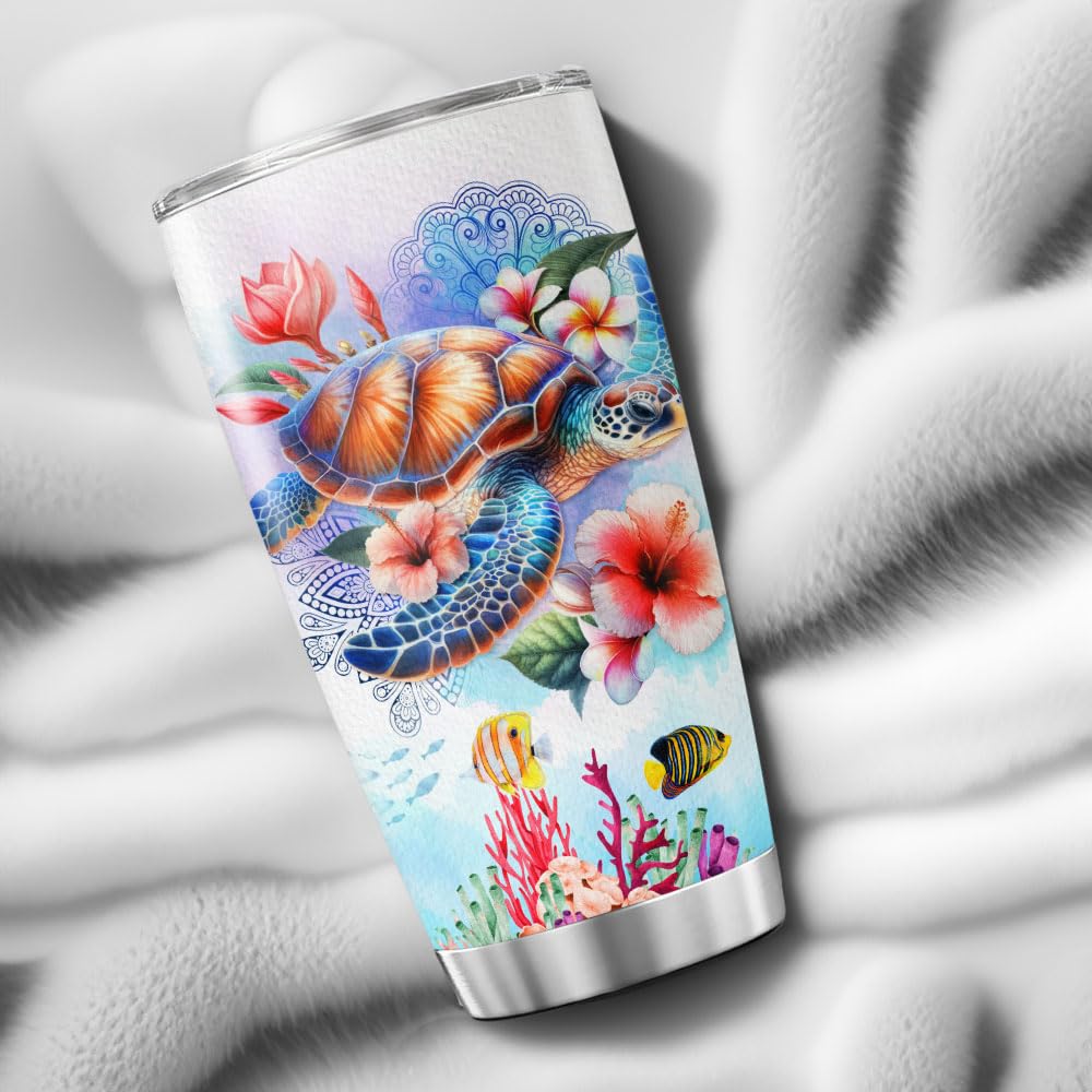 HUBUPU Sea Turtle Gifts, Sea Turtle Wisdom Quotes, Tumbler 20 Oz With Lid And Straw