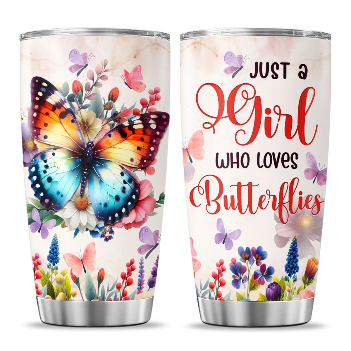 HUBUPU Floral Flower, Butterfly Gifts, Tumbler 20 Oz With Lid And Straw, Just A Girl Butterfly