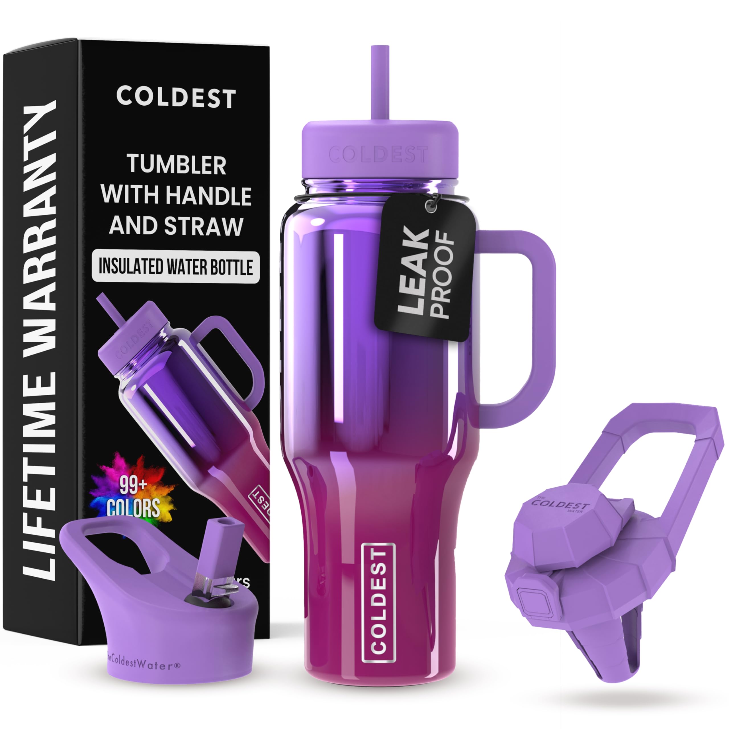 Coldest 40 oz Tumbler with Handle and Straw - 100% Spill Proof Tumbler with Straw (3 Lids) - Stainless Steel Insulated Leakproof Tumblers for Women & Men - Cup Holder Friendly - 36 oz (Candy Nova)