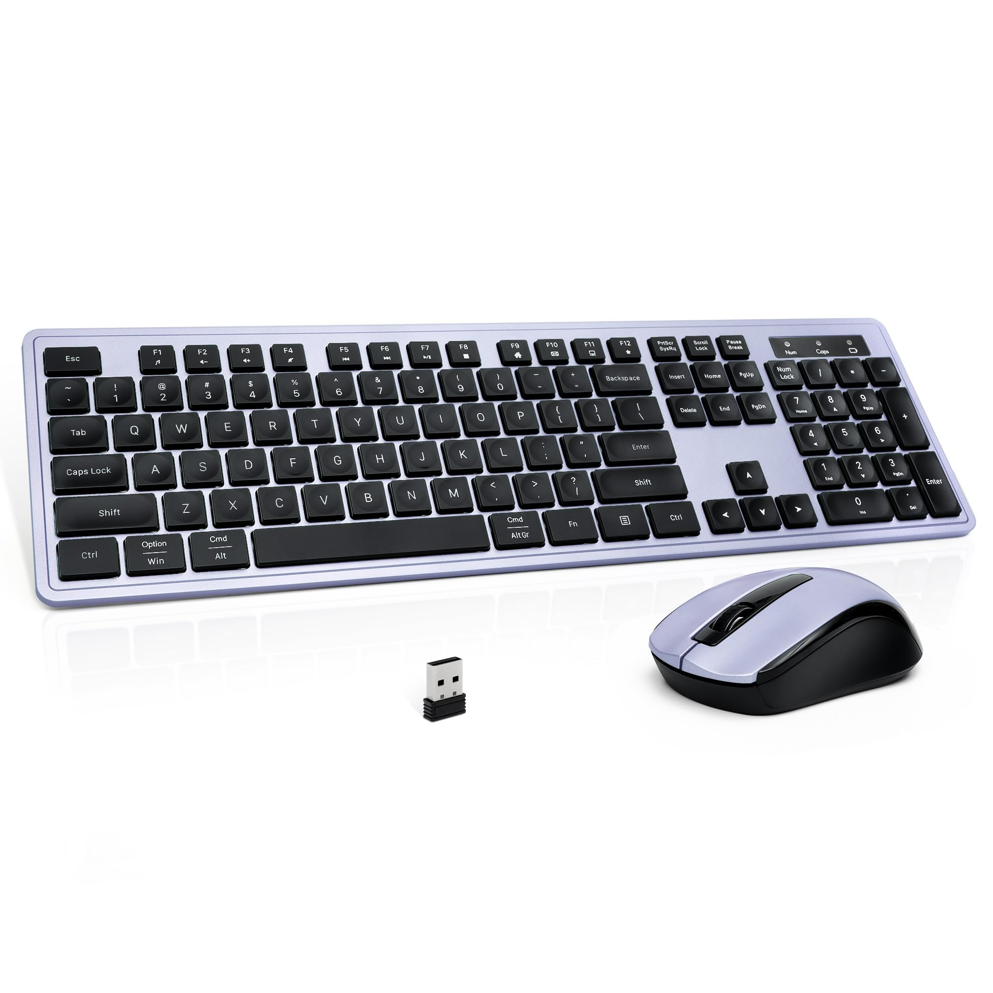 Wireless Keyboard and Mouse, 2.4GHz Cordless Keyboard Mouse Combo with Numeric Keypad, Plug and Play USB Receiver, Compatible with Windows, Mac, Laptop, and PC(Black Purple)