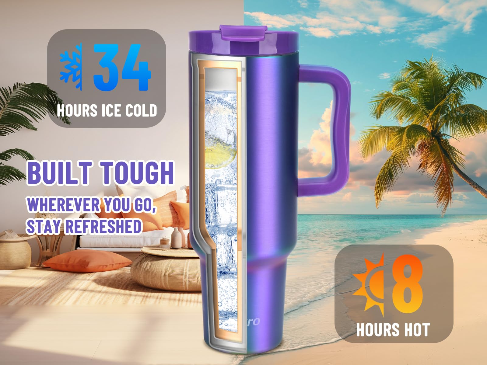 Zukro 50 oz Tumbler With Handle, 100% Leak Proof, Large Triple-wall Insulated Stainless Steel Jug with Lid and Flip Straw, No Sweat Wate Bottle Fit in Cup Holder, Keep Drinks Cold 34 Hours, Navy Blue