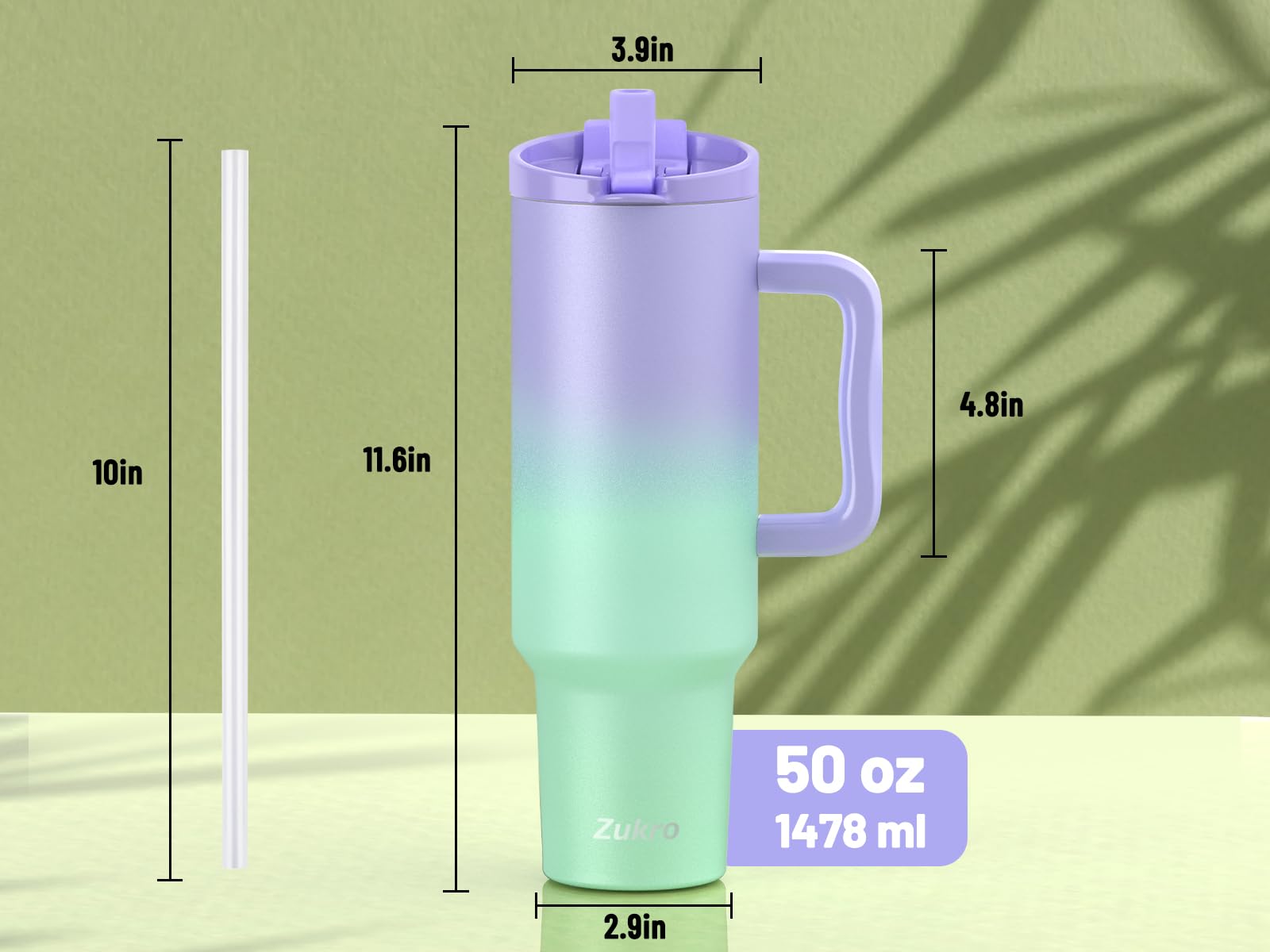 Zukro 50 oz Tumbler With Handle, 100% Leak Proof, Large Triple-wall Insulated Stainless Steel Jug with Lid and Flip Straw, No Sweat Wate Bottle Fit in Cup Holder, Keep Drinks Cold 34 Hours, Navy Blue