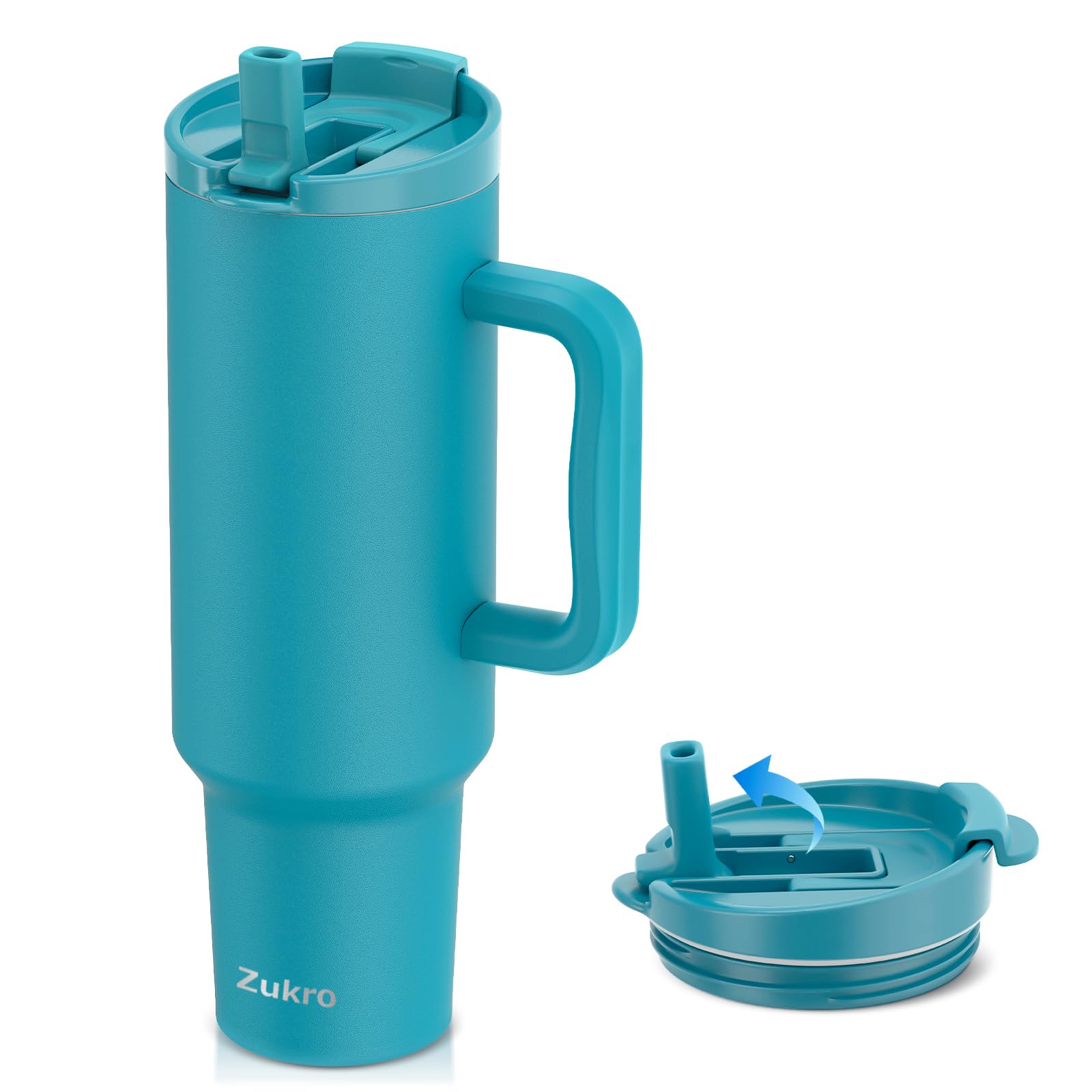 Zukro 50 oz Tumbler With Handle, 100% Leak Proof, Large Triple-wall Insulated Stainless Steel Jug with Lid and Flip Straw, No Sweat Wate Bottle Fit in Cup Holder, Keep Drinks Cold 34 Hours, Teal