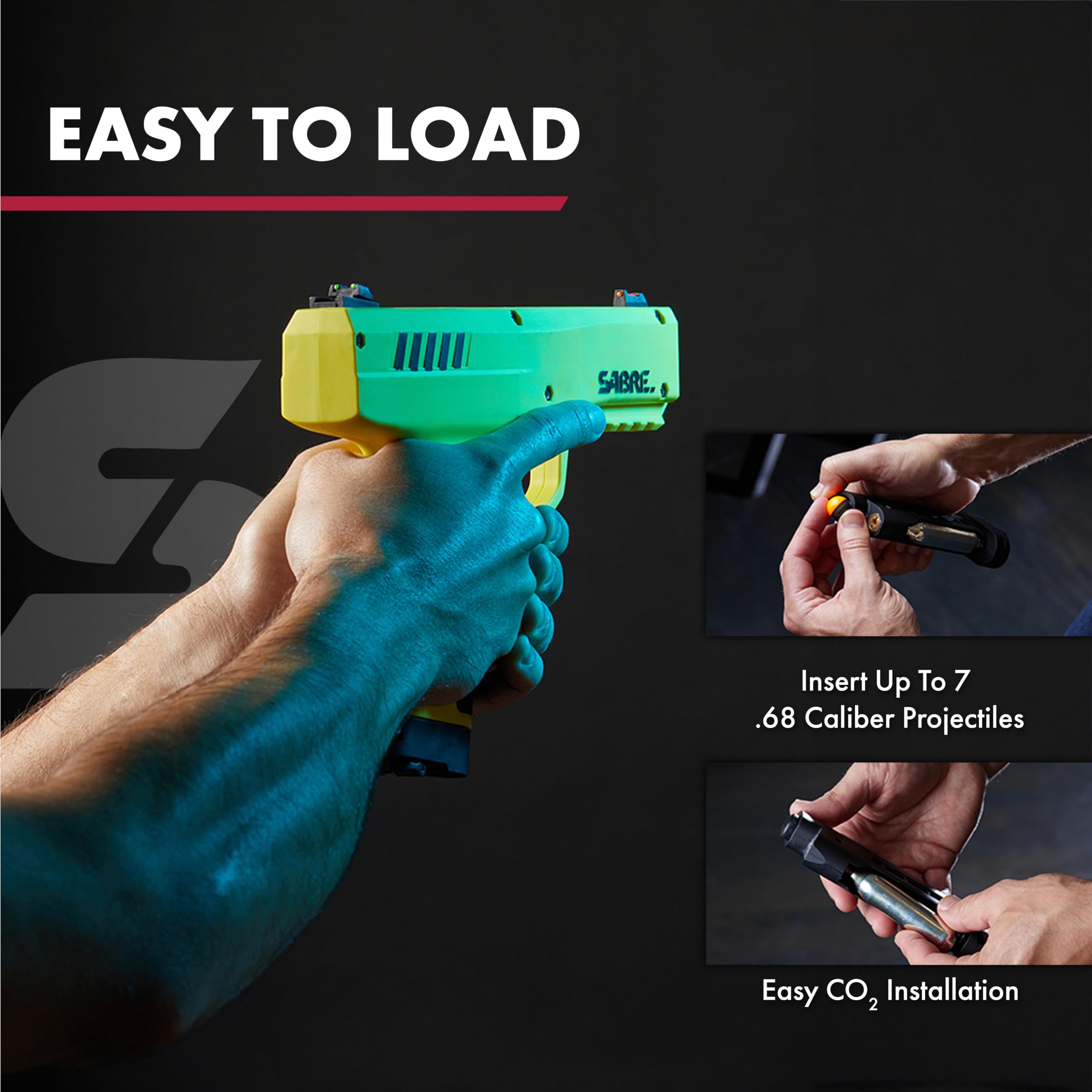SABRE Home Defense Pepper Projectile Launcher, Large Size with (7) 0.68 Cal. Projectiles - 40% More Stopping Power for Extra Home Protection, 6.89”W x 8.56”H, and Made in USA SABRE Pepper Gel Canister