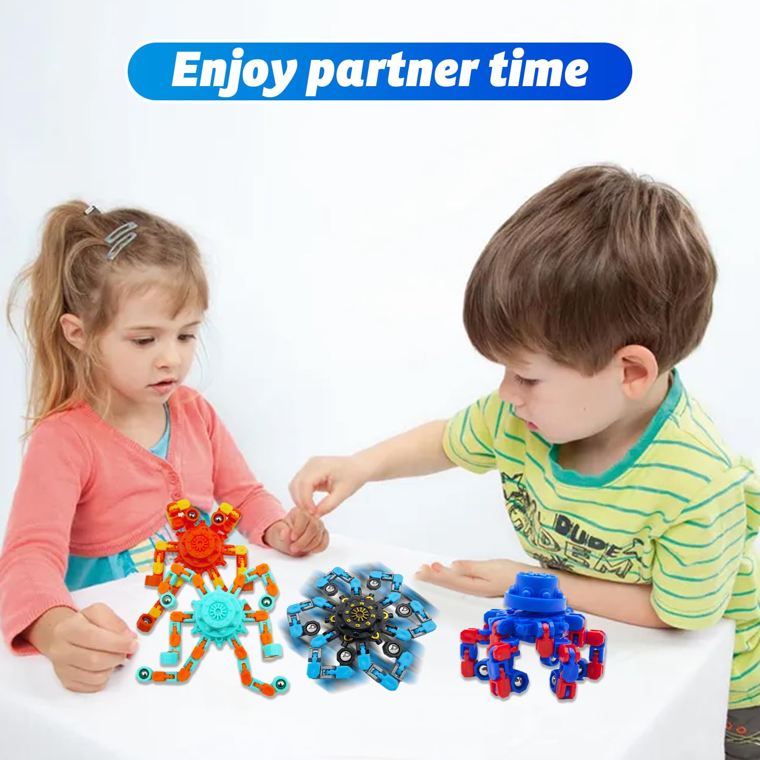 Easter Basket Stuffers Transformable Fidget Spinners,9Pcs Funny Sensory Fidget Toys Adults Deformable Chain DIY Robot Spinner,Fingertip Stress Relief Gyro Toy Easter Basket Stcoking Stuffer for Kids