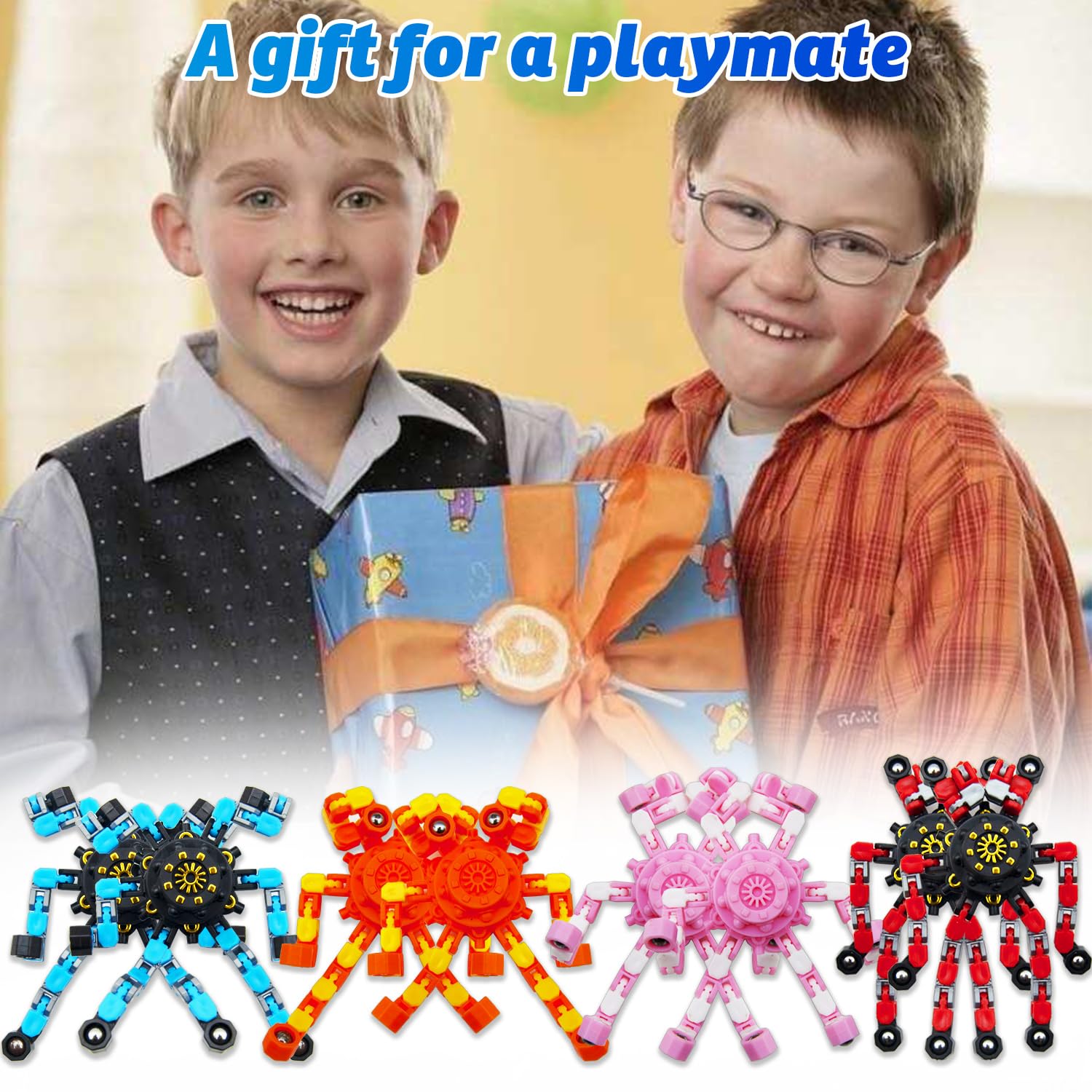 Easter Basket Stuffers Transformable Fidget Spinners,9Pcs Funny Sensory Fidget Toys Adults Deformable Chain DIY Robot Spinner,Fingertip Stress Relief Gyro Toy Easter Basket Stcoking Stuffer for Kids