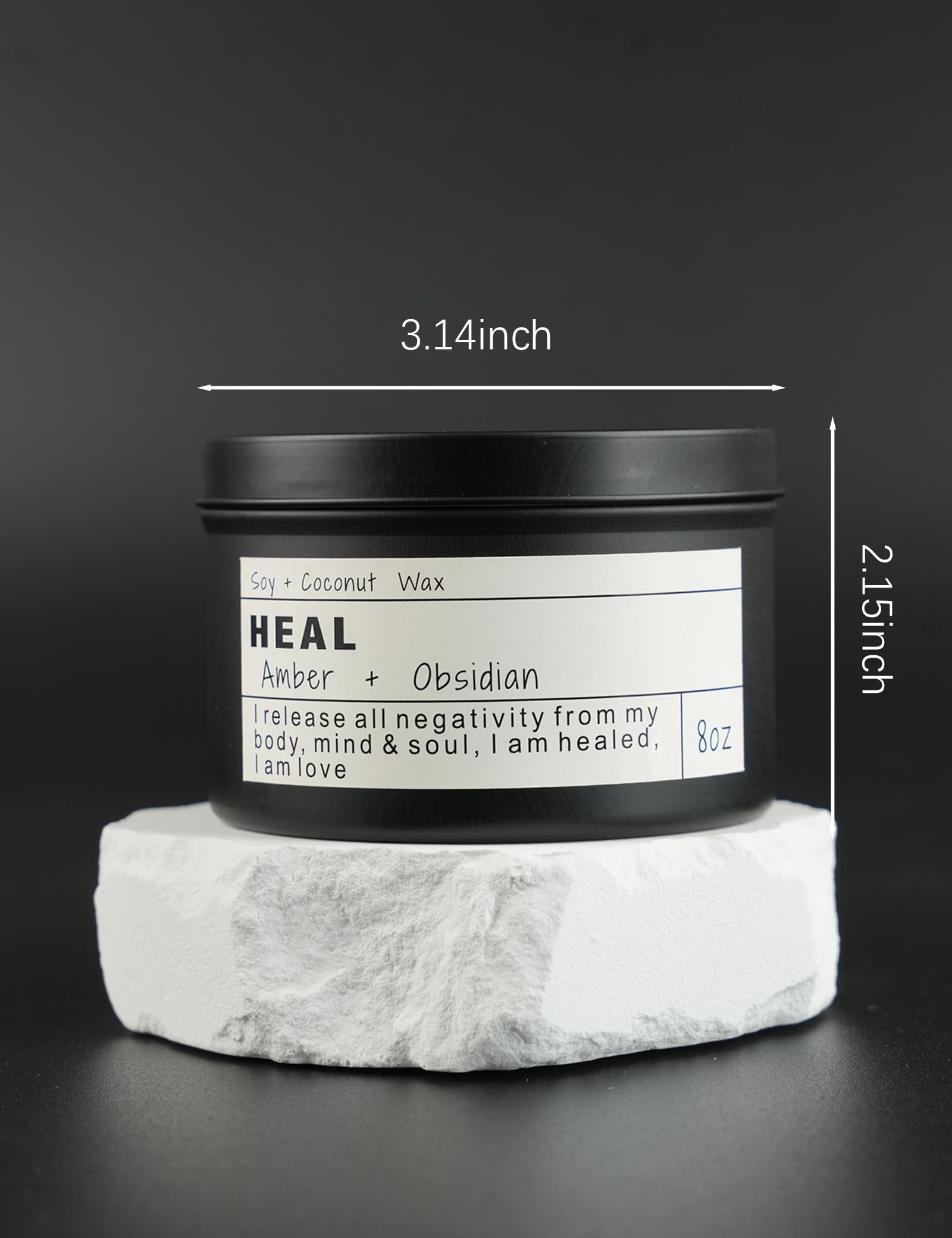 Obsidian Crystal Stone Energy Candle, Good Aura Health Protection, Baltic Amber Chakra Magic Vegetarian Affirmation Gift.(HEAL)