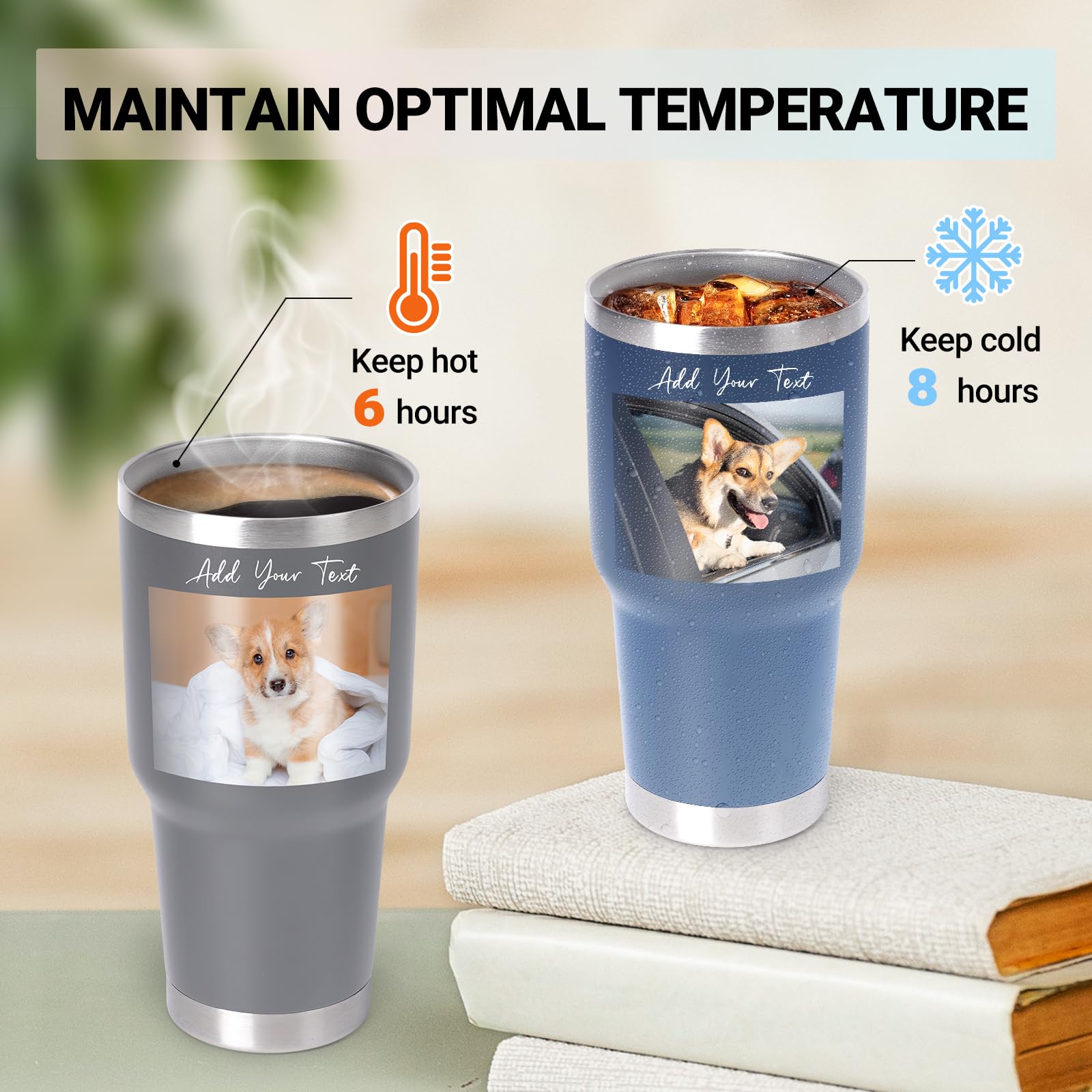 Customizedbee Personalized Tumbler with Picture Text Name Logo, 30oz Stainless Steel Custom Coffee Mug cup with Lid Straw, Anniversary Wedding Christmas Thanksgiving Birthday Gifts for Women Men Kid