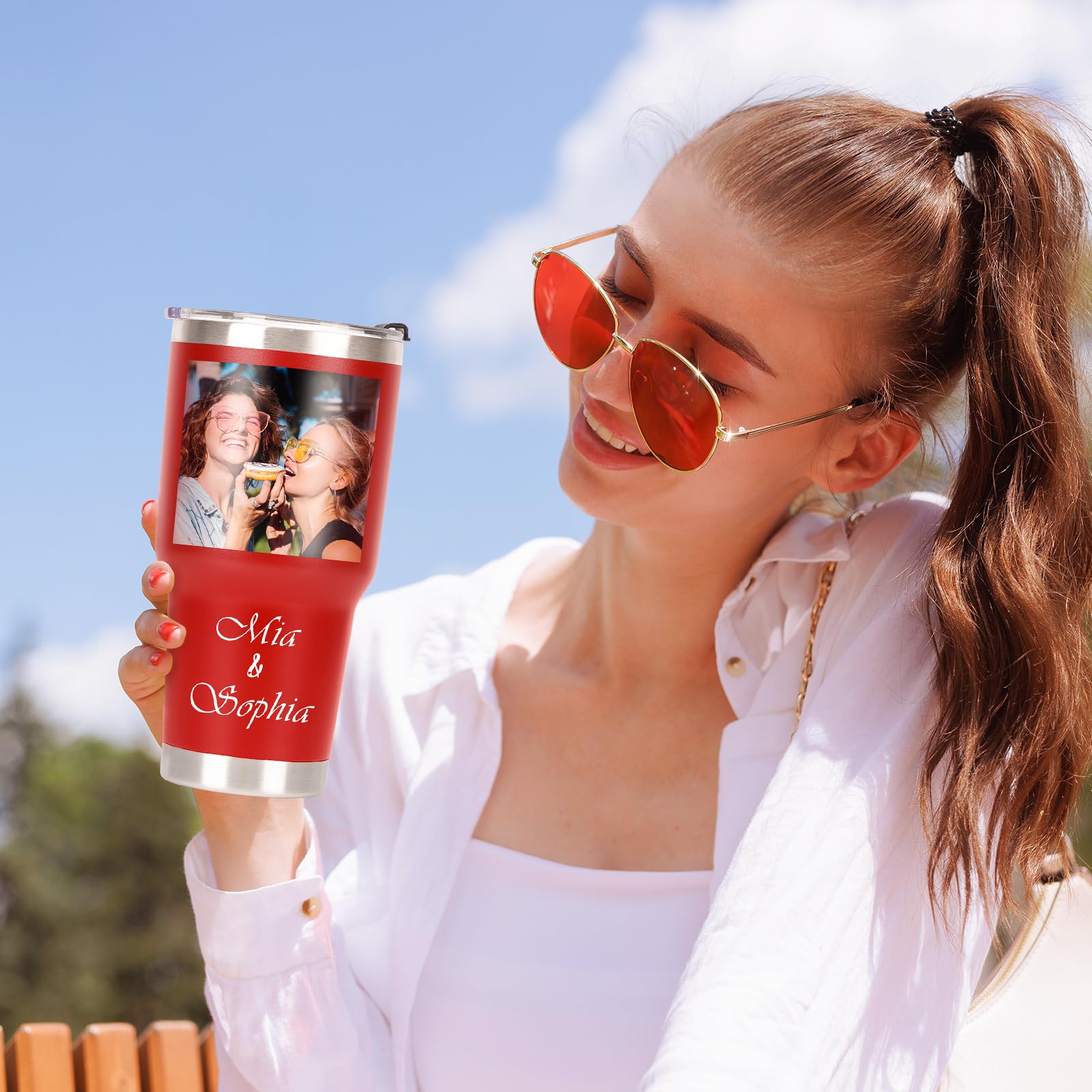 Customizedbee Personalized Tumbler with Picture Text Name Logo, 30oz Stainless Steel Custom Coffee Mug cup with Lid Straw, Anniversary Wedding Christmas Thanksgiving Birthday Gifts for Women Men Kid