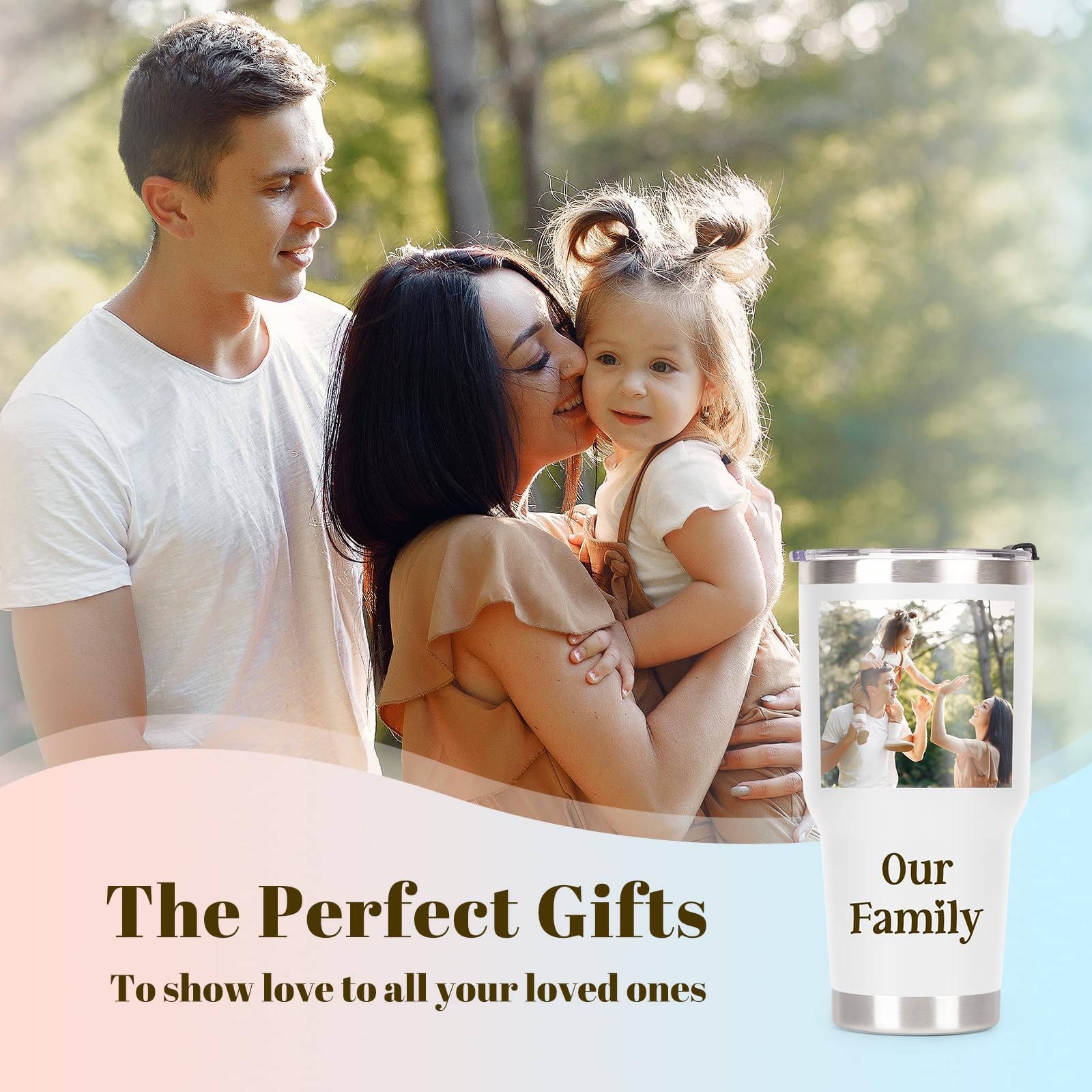 Customizedbee Personalized Tumbler with Picture Text Name Logo, 30oz Stainless Steel Custom Coffee Mug cup with Lid Straw, Anniversary Wedding Christmas Thanksgiving Birthday Gifts for Women Men Kid