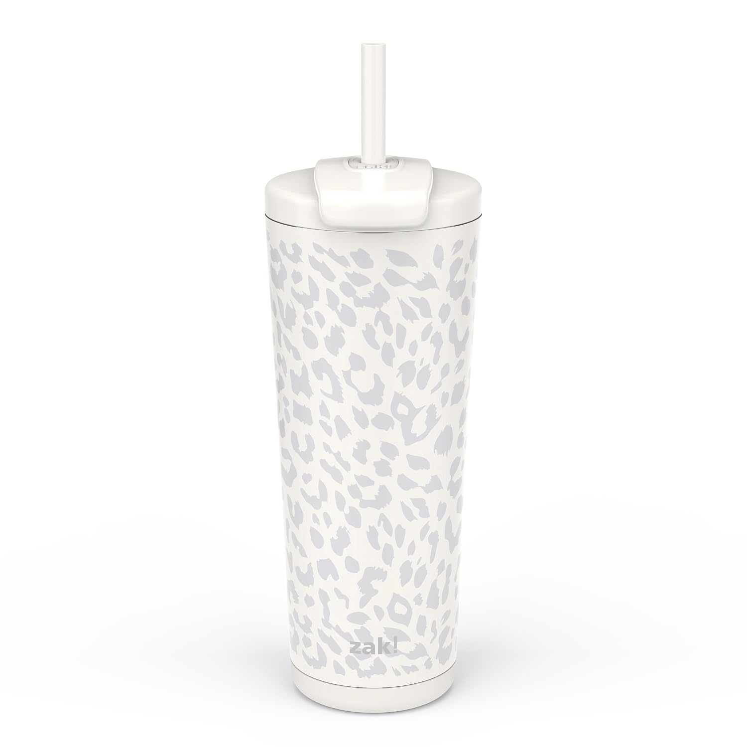 Zak Designs Beacon Straw Tumbler for Travel or At Home, 24oz Stainless Steel with Vacuum Insulated and Non-Skid Base (Linen Leopard)