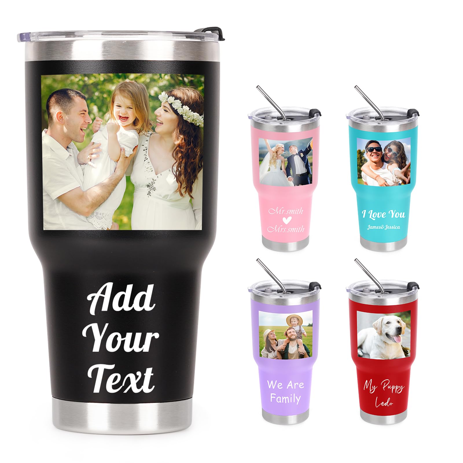 Customizedbee Personalized Tumbler with Picture Text, Custom Photo Coffee Tumbler 30oz Insulated Stainless Steel Custom Mug Cup Gift for Mom Dad Women Men Mothers Day Birthday Anniversary Christmas