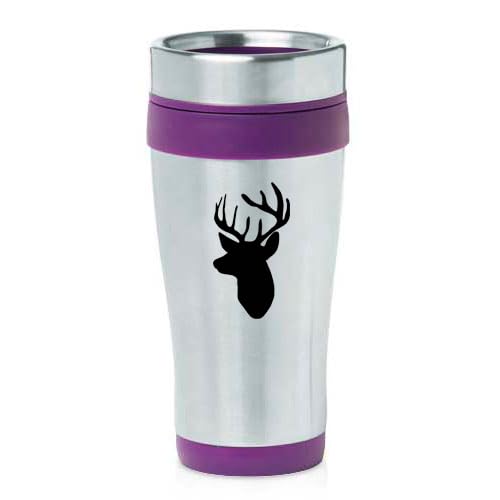 16oz Insulated Stainless Steel Travel Mug Coffee Mug Tumbler Deer Head with Antlers Hunting (Purple)